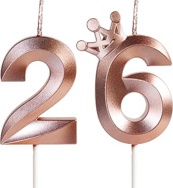 Amazon.com: 26th Birthday Candles for Cake, Number 26 Rose Gold Candles ...