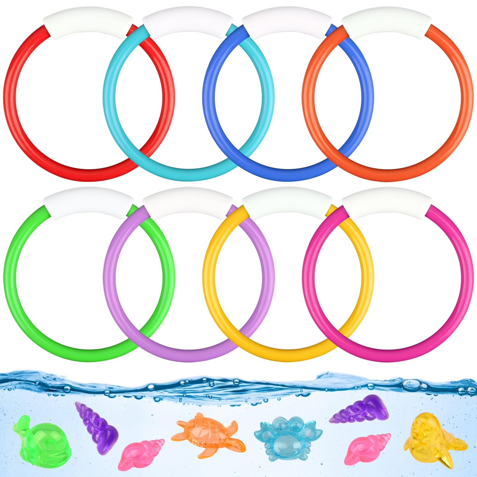 Amazon.com: BokingOne Dive Rings Pool Toys, 8 Pcs Colorful Pool Diving ...