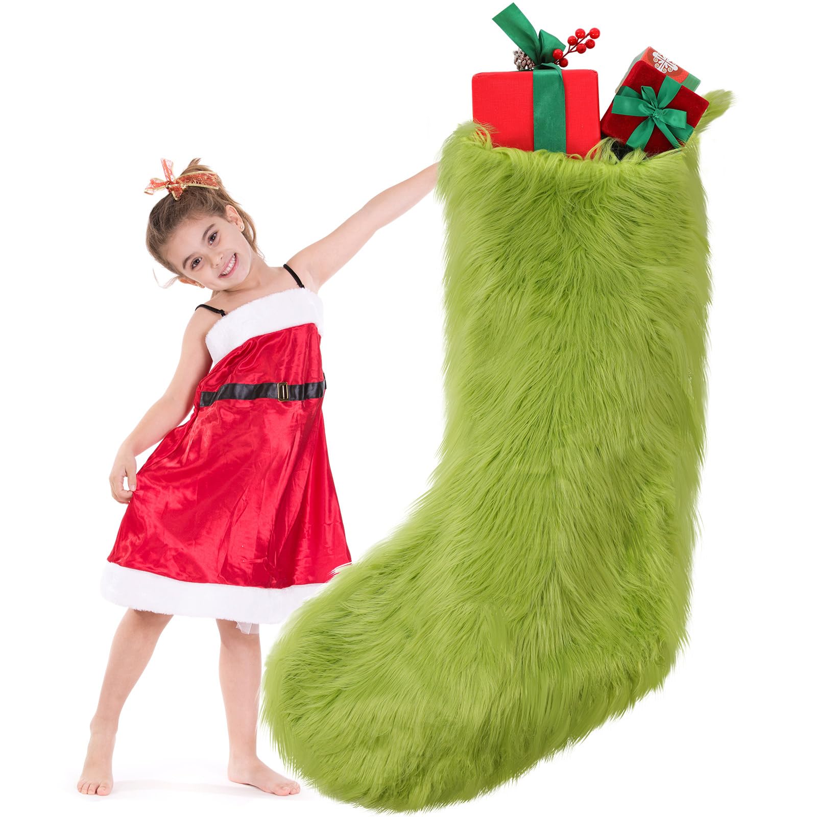 Amazon.com: Realspring 48 Inch Jumbo Christmas Stocking Lime Green Fur ...