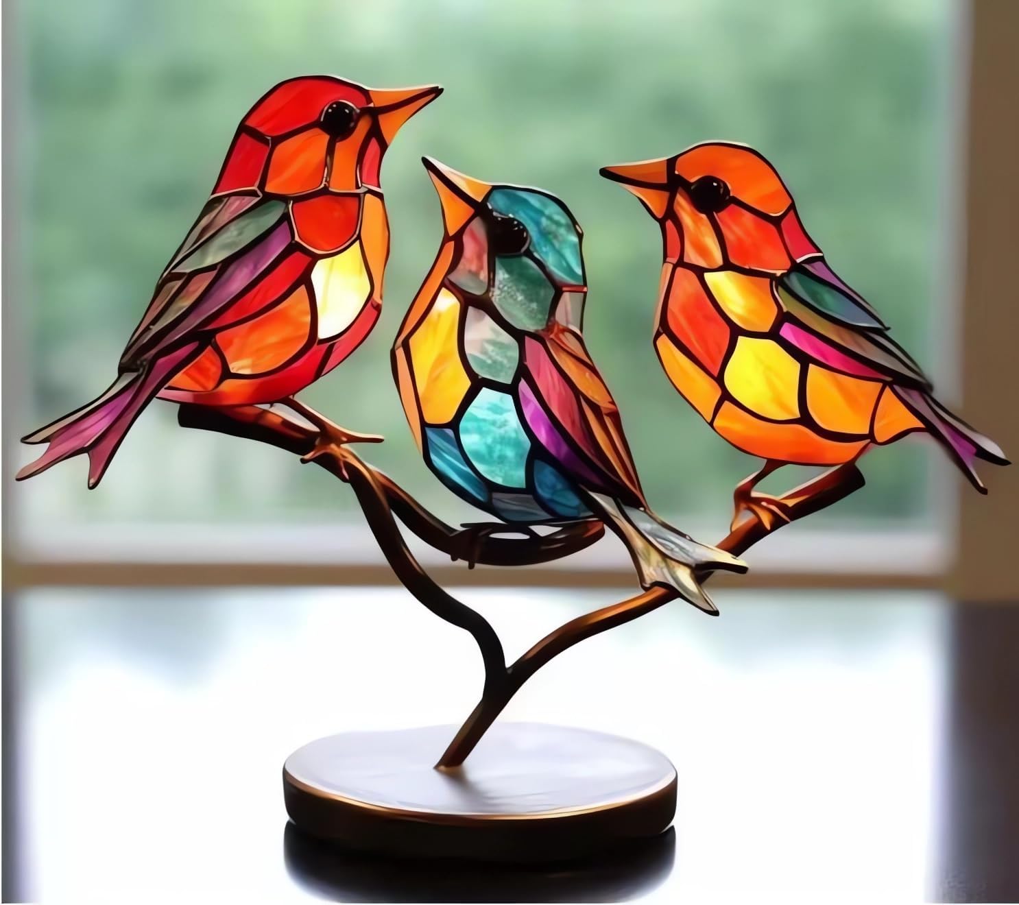 Amazon.com: CrusJia Stained Glass Birds on Branch Desktop Ornaments ...