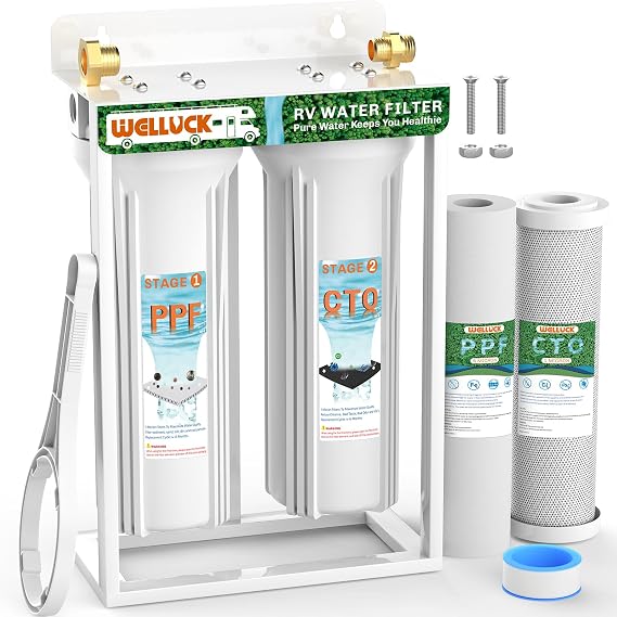 WELLUCK External RV Dual Water Filter System Reduce Chlorine and Odor ...