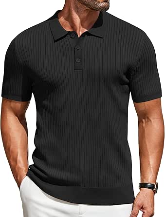 COOFANDY Mens Knit Polo Shirts Short Sleeve Button Down Shirt Textured Casual Summer Beach ...