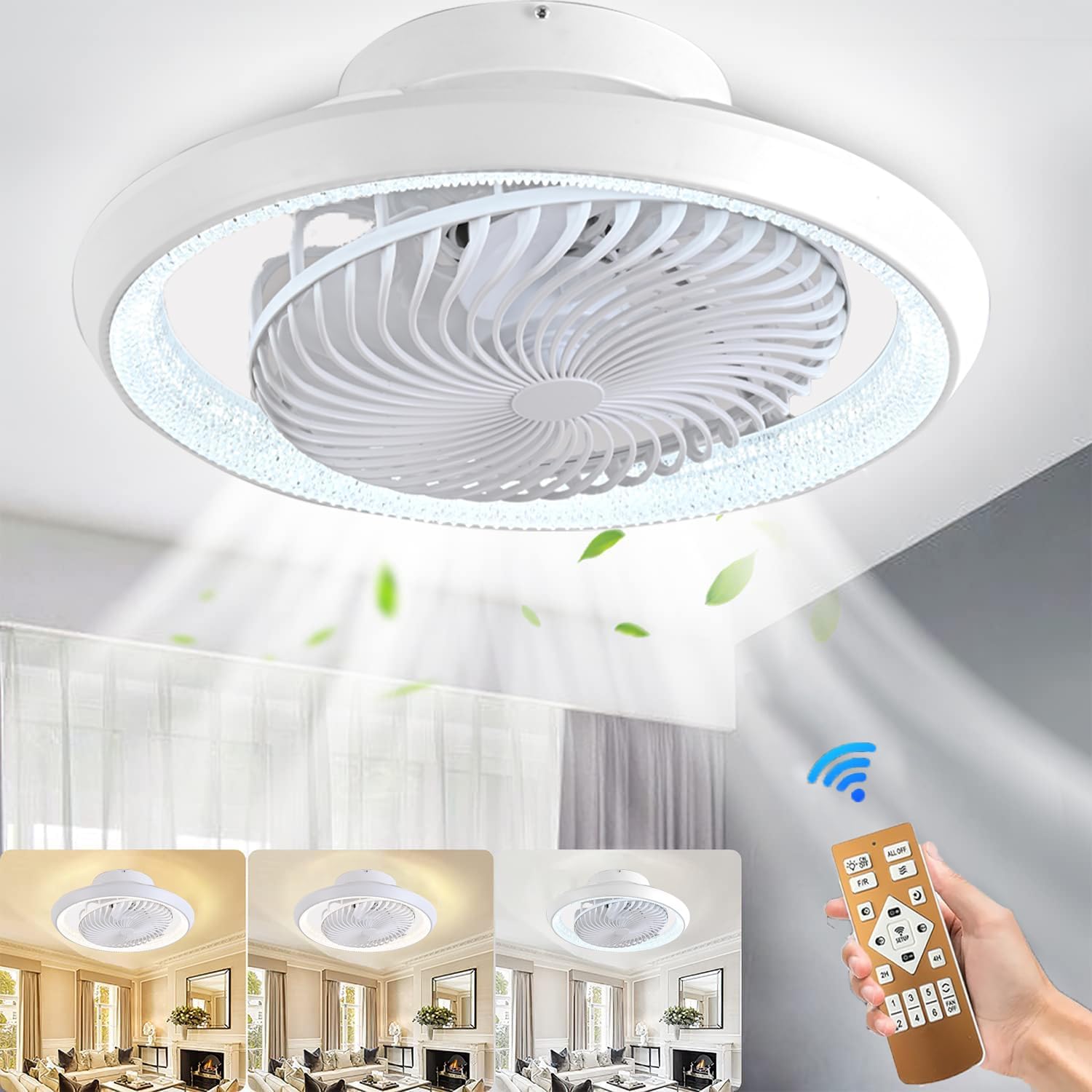 Qiaomao Ventilator Deckenleuchte 49cm, Moderne 360° Drehung ...