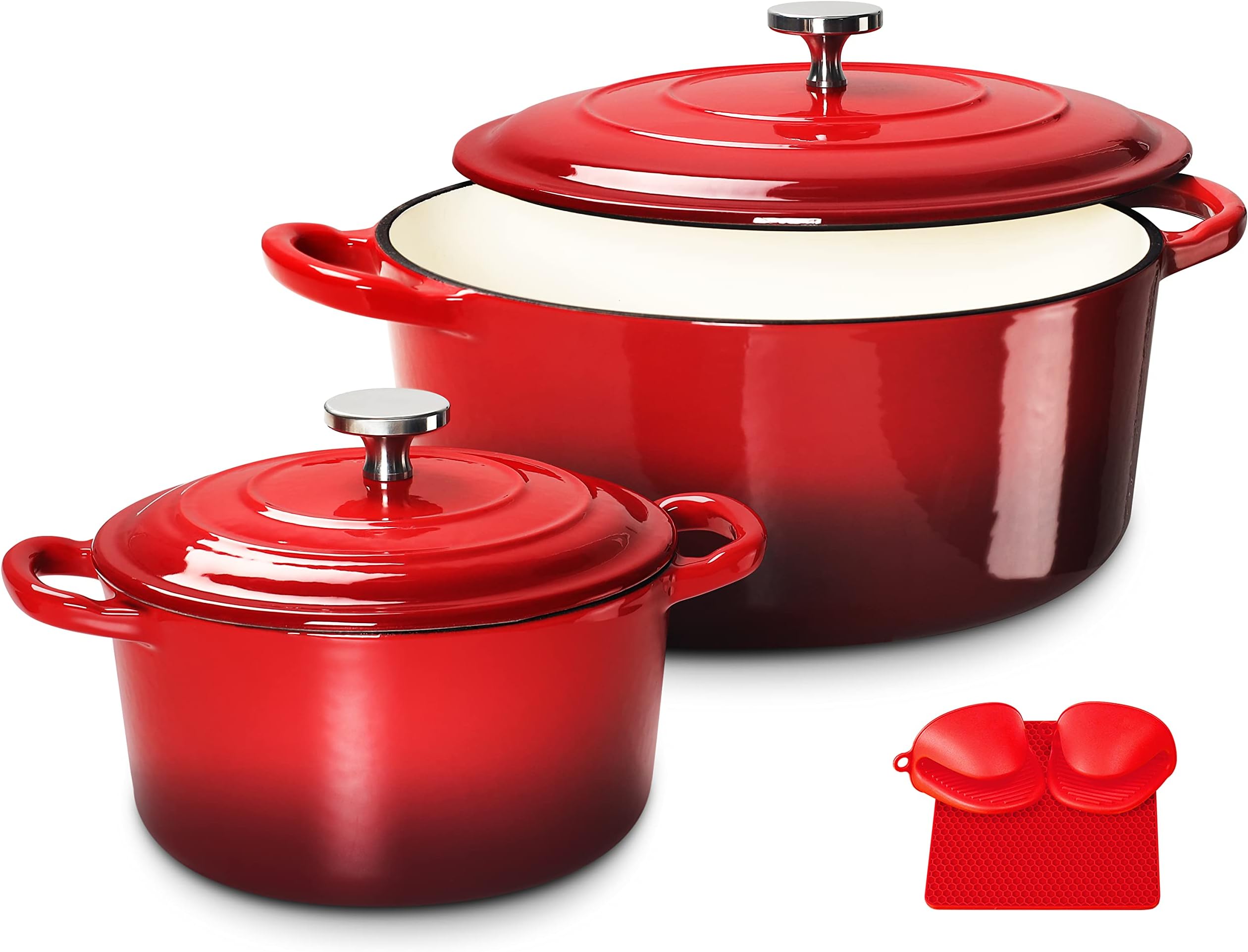 Amazon.com: Bruntmor Enameled Dutch Oven Pot With Lid Set Of 2 in Black ...