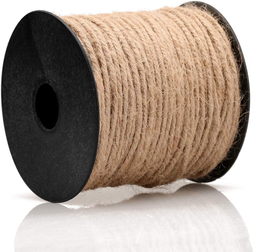 jijAcraft Cordel de yute de 0.118 pulgadas, 328 pies, cordel de yute grueso marrón de 3 capas ...
