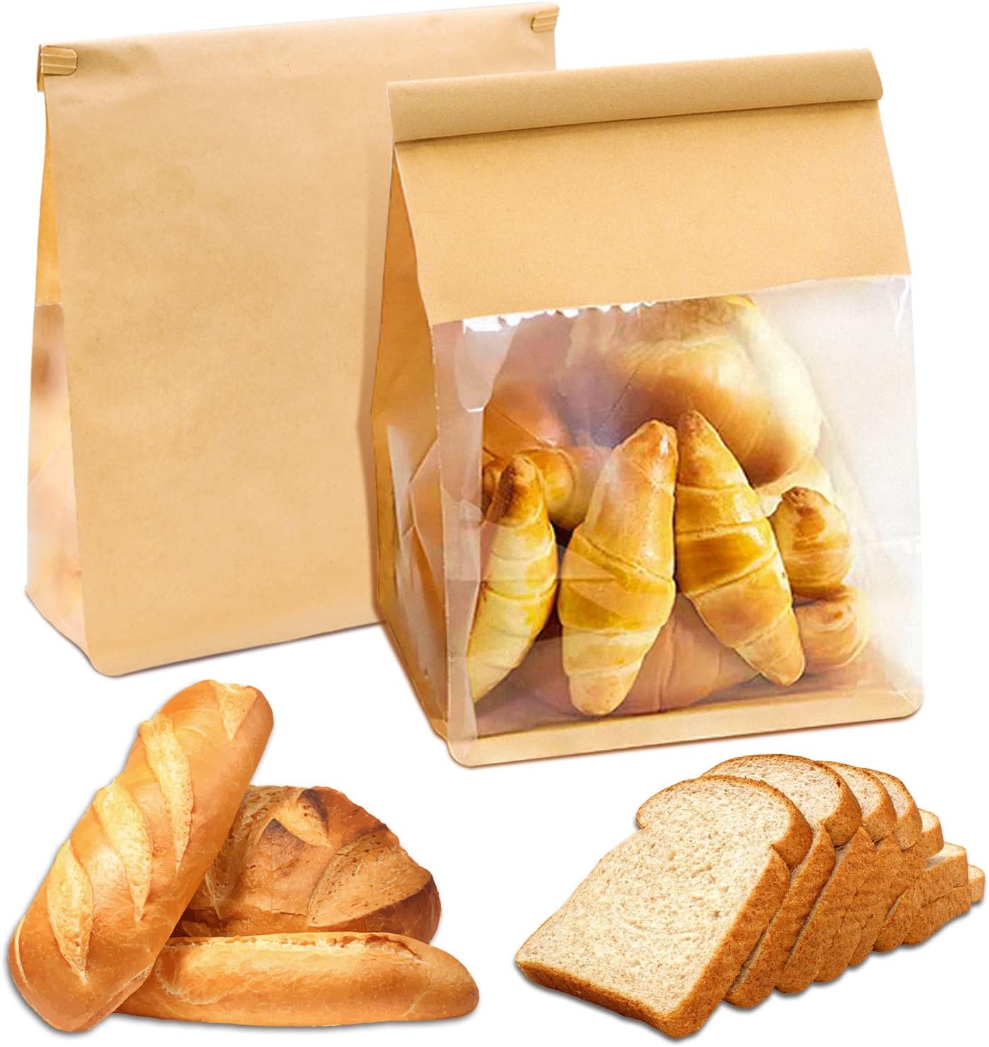 Amazon.com: Heavy Duty 50PCS Kraft Paper Bread Bags with Tin Tie Tab ...