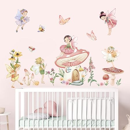 Amazon.com: Runtoo Fairy Mushroom Wall Decals Butterfly Elf Wall Art ...