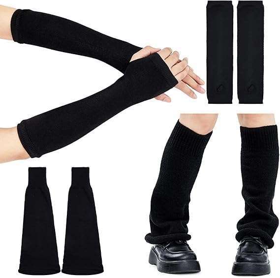 Amazon.com: Silicherry Black Y2k Arm Leg Warmer Set Goth Flared Leg ...