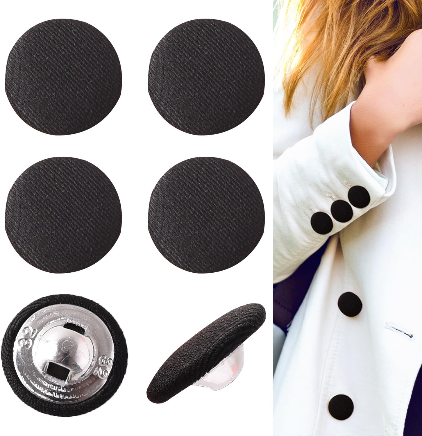 10 Pcs 20mm Fabric Covered Black Buttons, Round Metal Shank Crafting ...