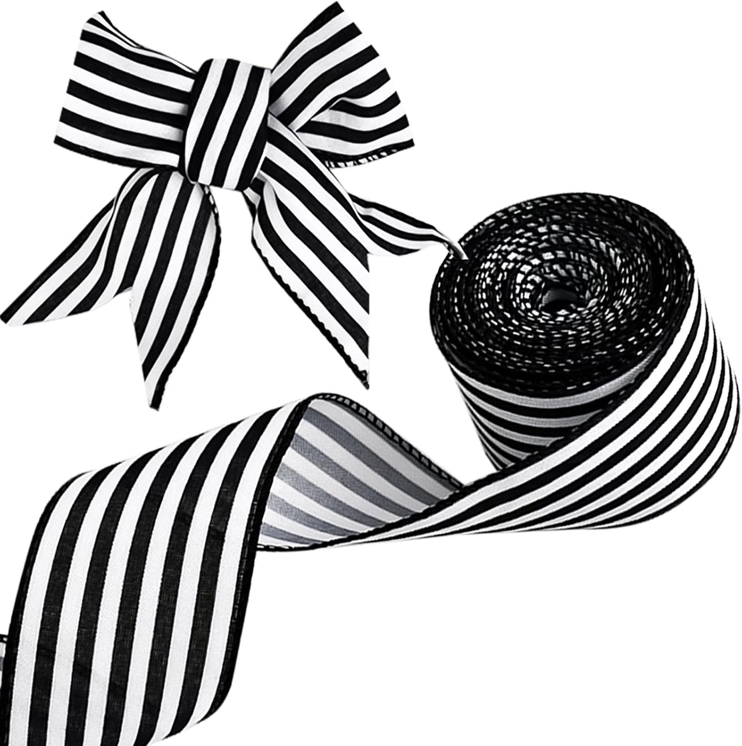 Amazon.com: MuRealy Black and White Striped Ribbon - Upgraded Polyester ...