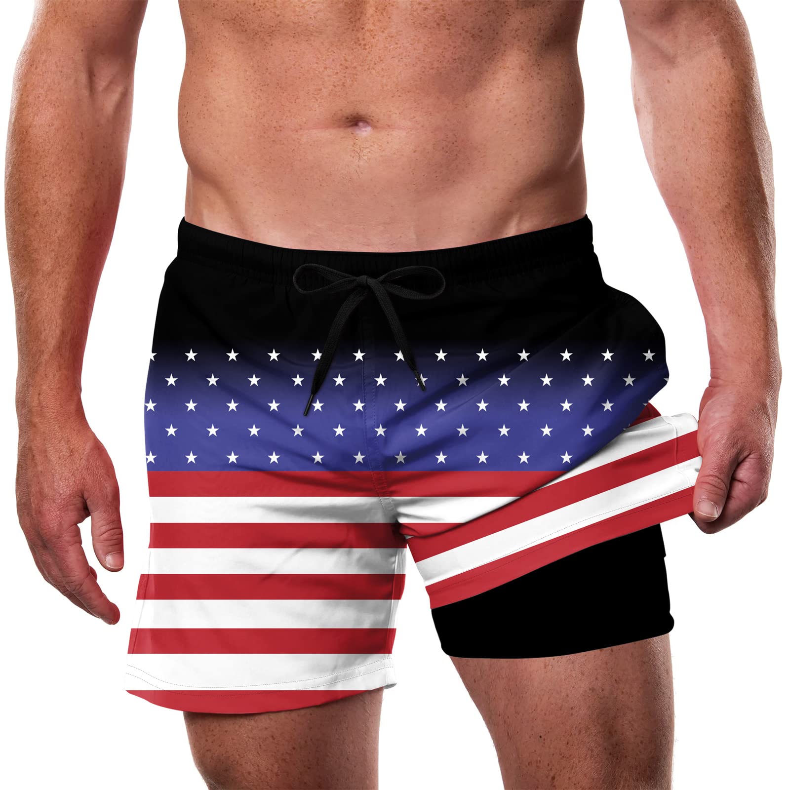 Cozople Swim Trunks with Compression Liner 4th of July Swim Trunks for ...