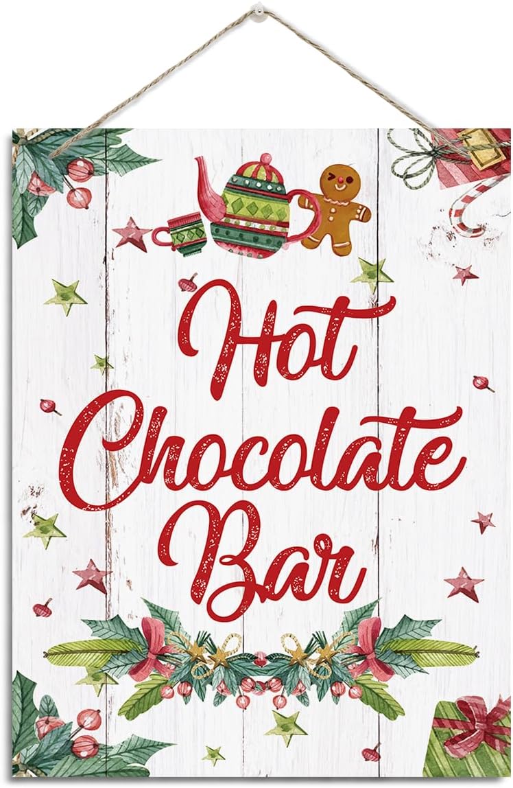 Amazon.com: Christmas Decor, Hot Chocolate Bar Sign, Rustic Hanging ...