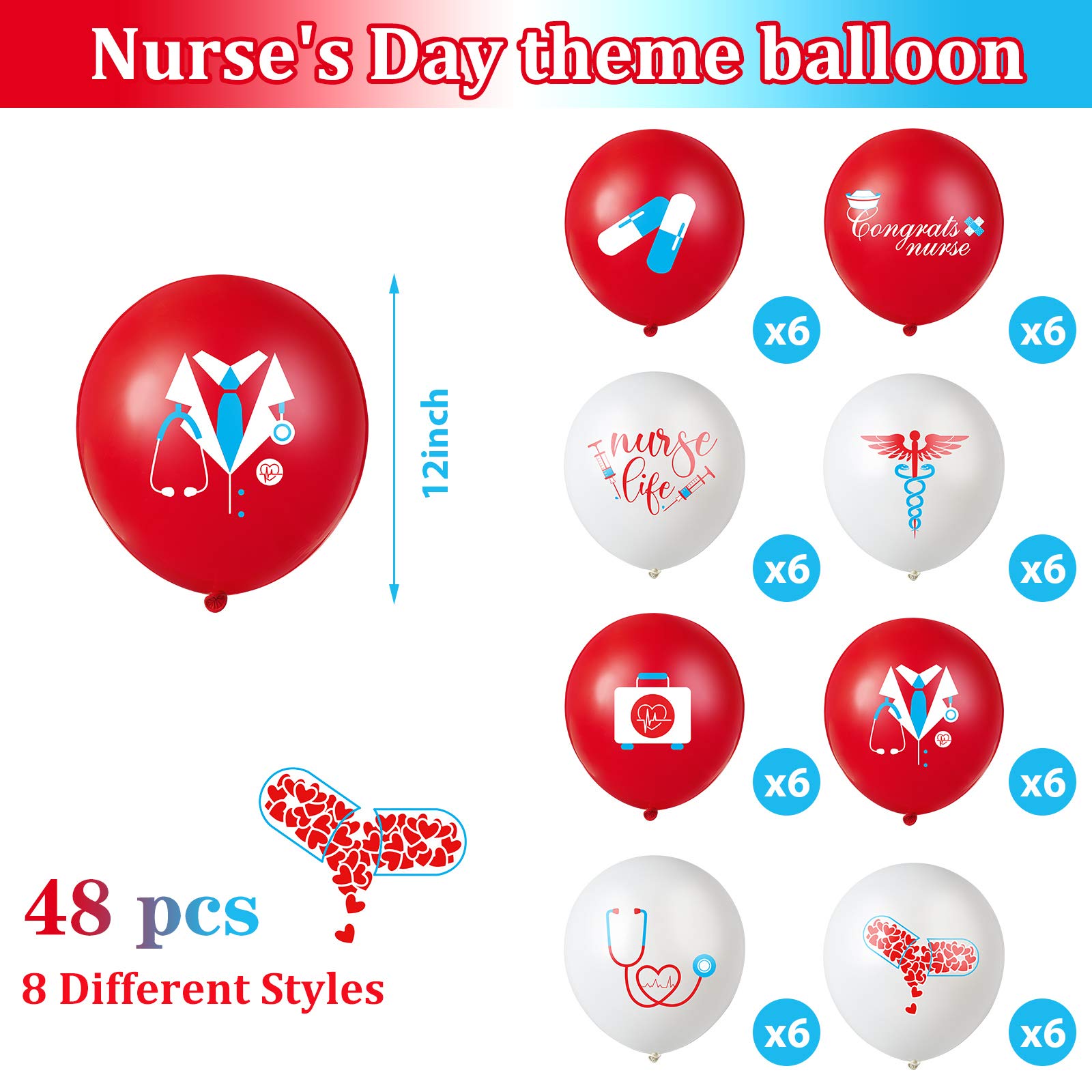 Snapklik.com : 48 Pieces Nurse Balloons 12 Inch Red And White Nursing ...