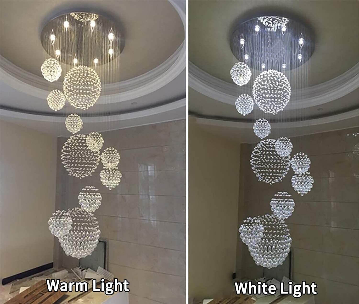 Staircase Chandelier, Luxury 11 Sphere Spiral Raindrop Crystal ...