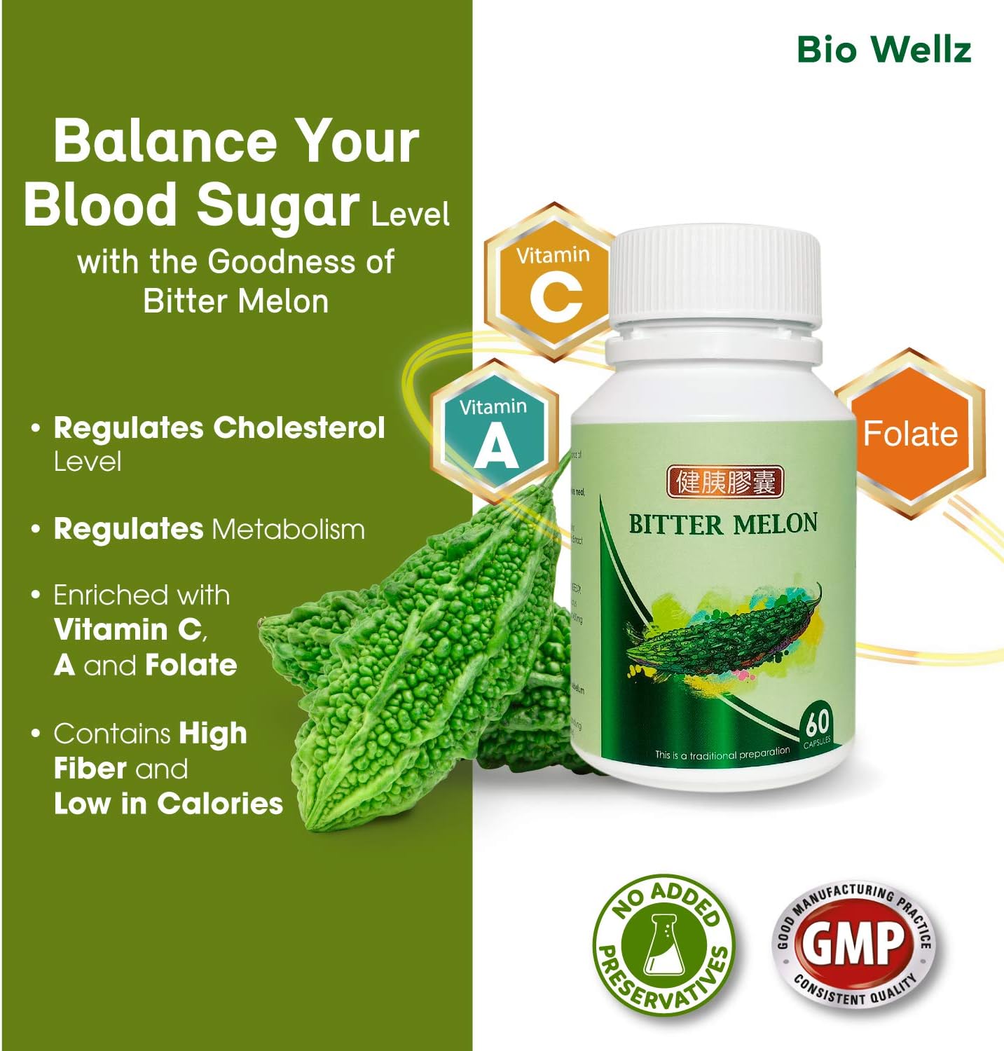 Amazon.com: Bio Wellz (6X 60 caps) Traditional Herbal Bitter Melon ...