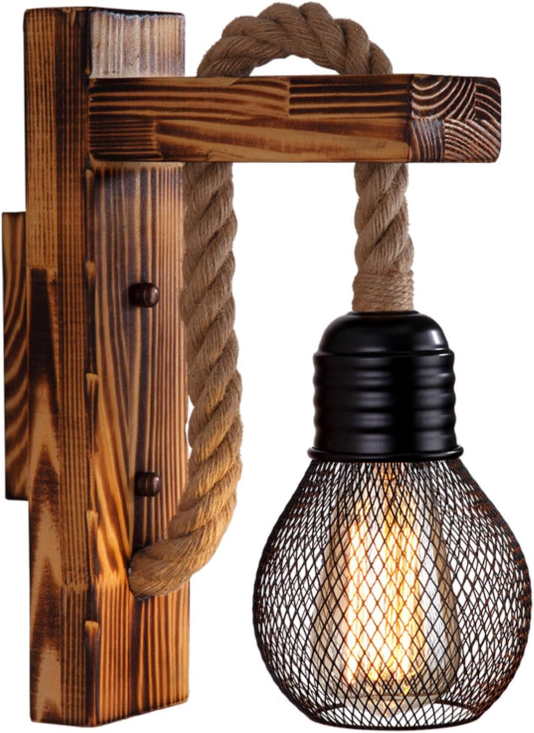 WIGUROE Retro Fixture Decorative Wall Lighting, Wooden Wall Light with ...