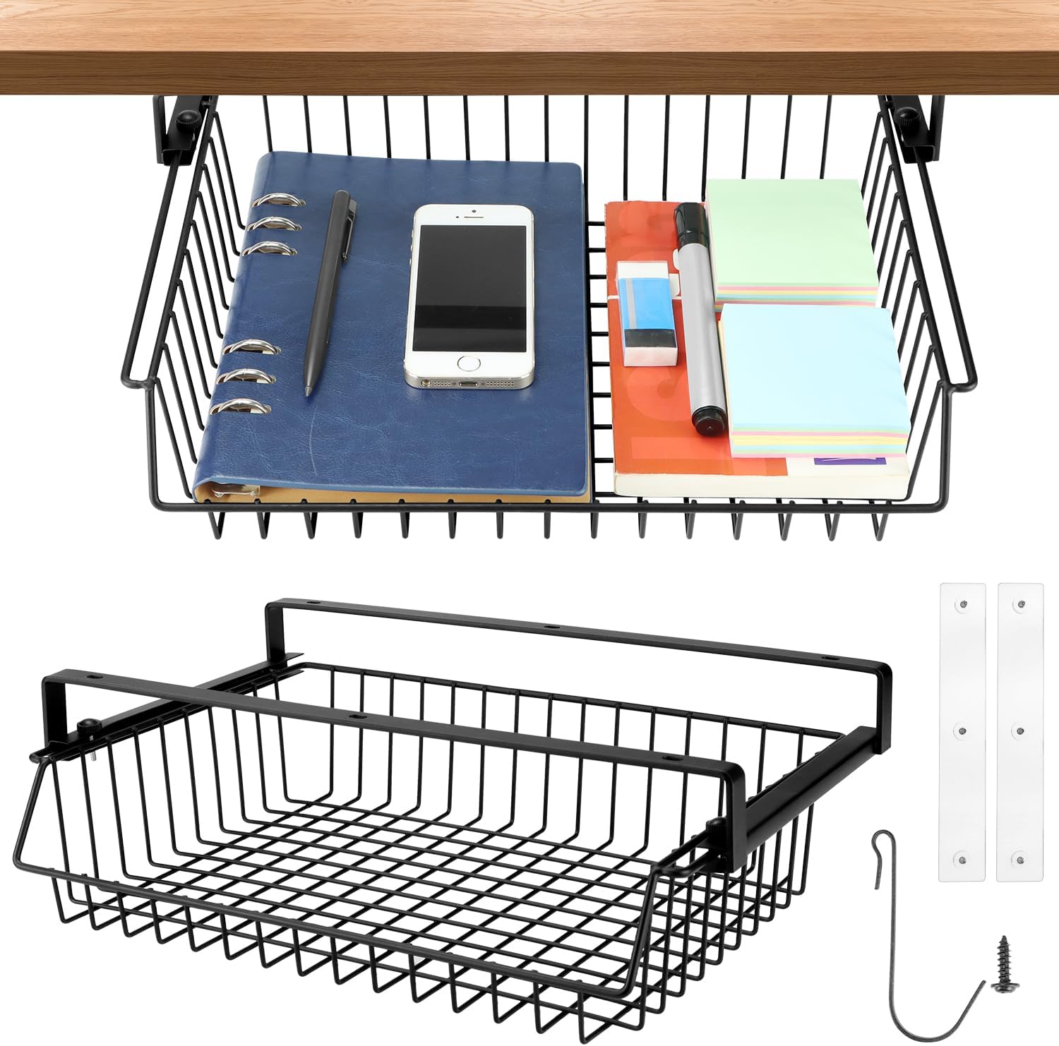 Amazon.com: QWORK 2 Pack Under Desk Drawer -Slide Out- Metal Under-Desk ...