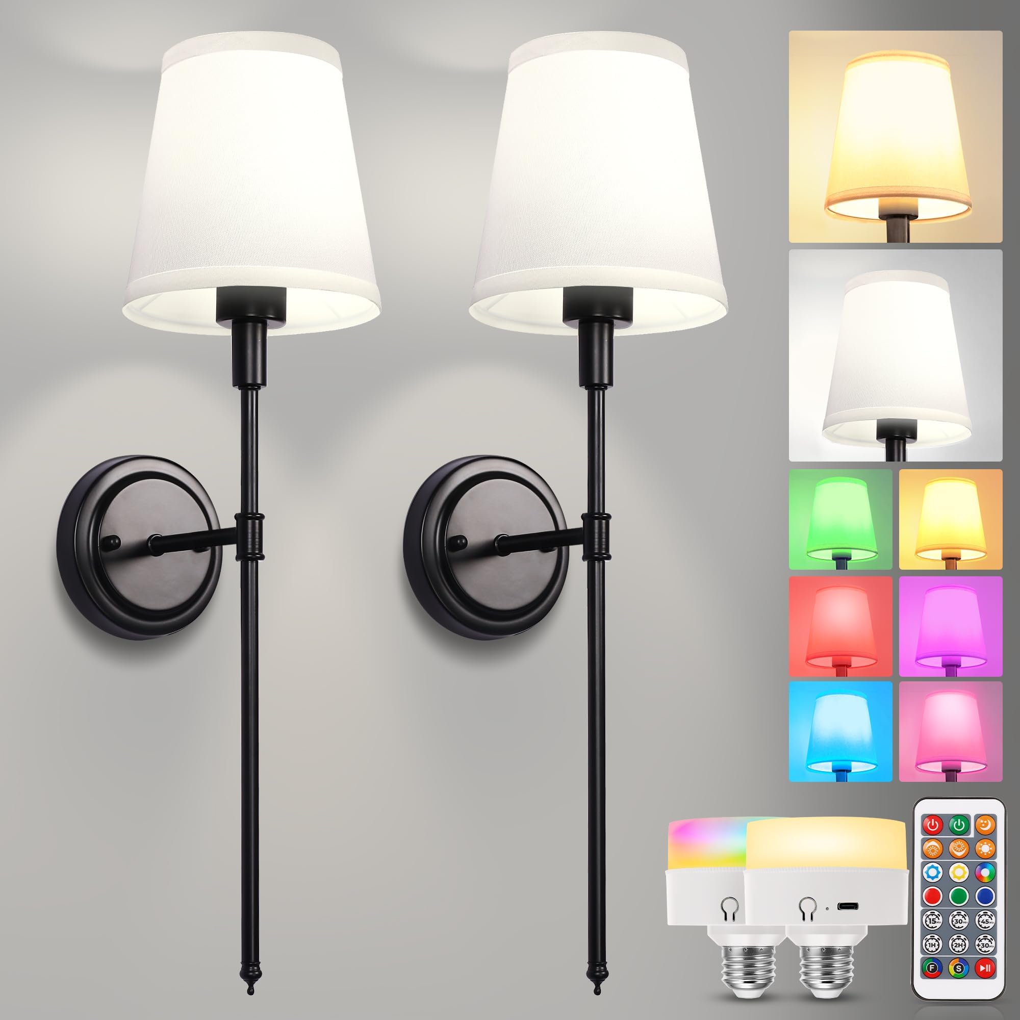 KARTOOSH Battery Operated Wall Sconces Set of Two, with Remote Control ...