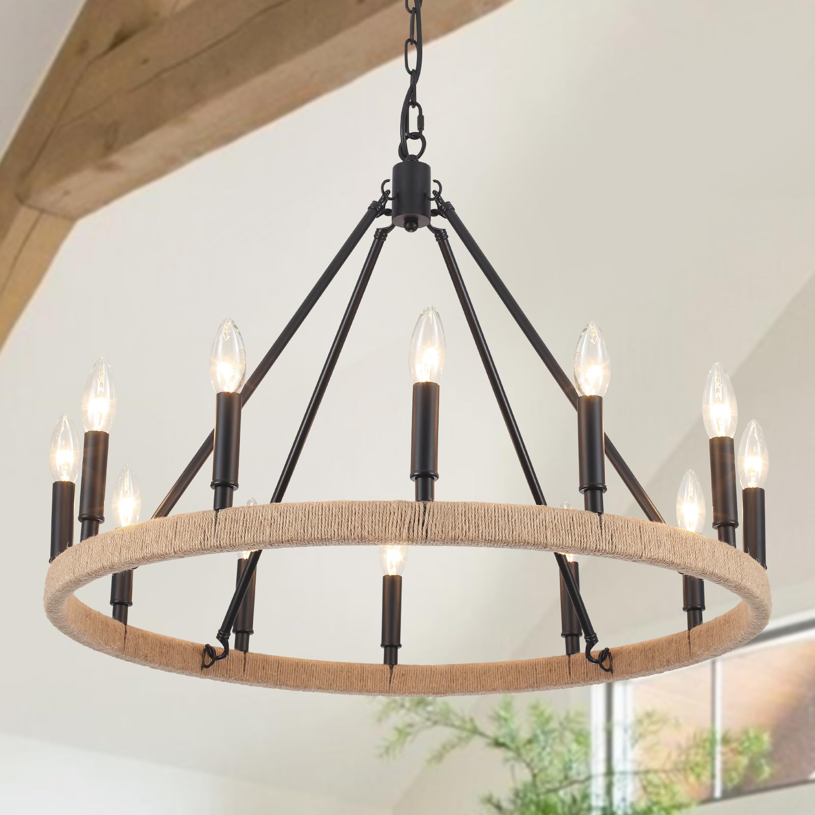 Black Wagon Wheel Chandelier 12 Light Round Farmhouse Chandelier Rustic ...