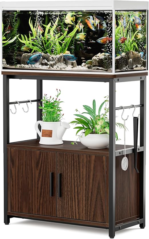 Amazon.co.jp: DEWEL 水槽台 60cm 水槽 台 ラック 棚 スタンド キャビネット/配線溝付 水槽棚 総耐荷重約200kg 面取り加工 水槽ラック 60cm水槽用 フック ...