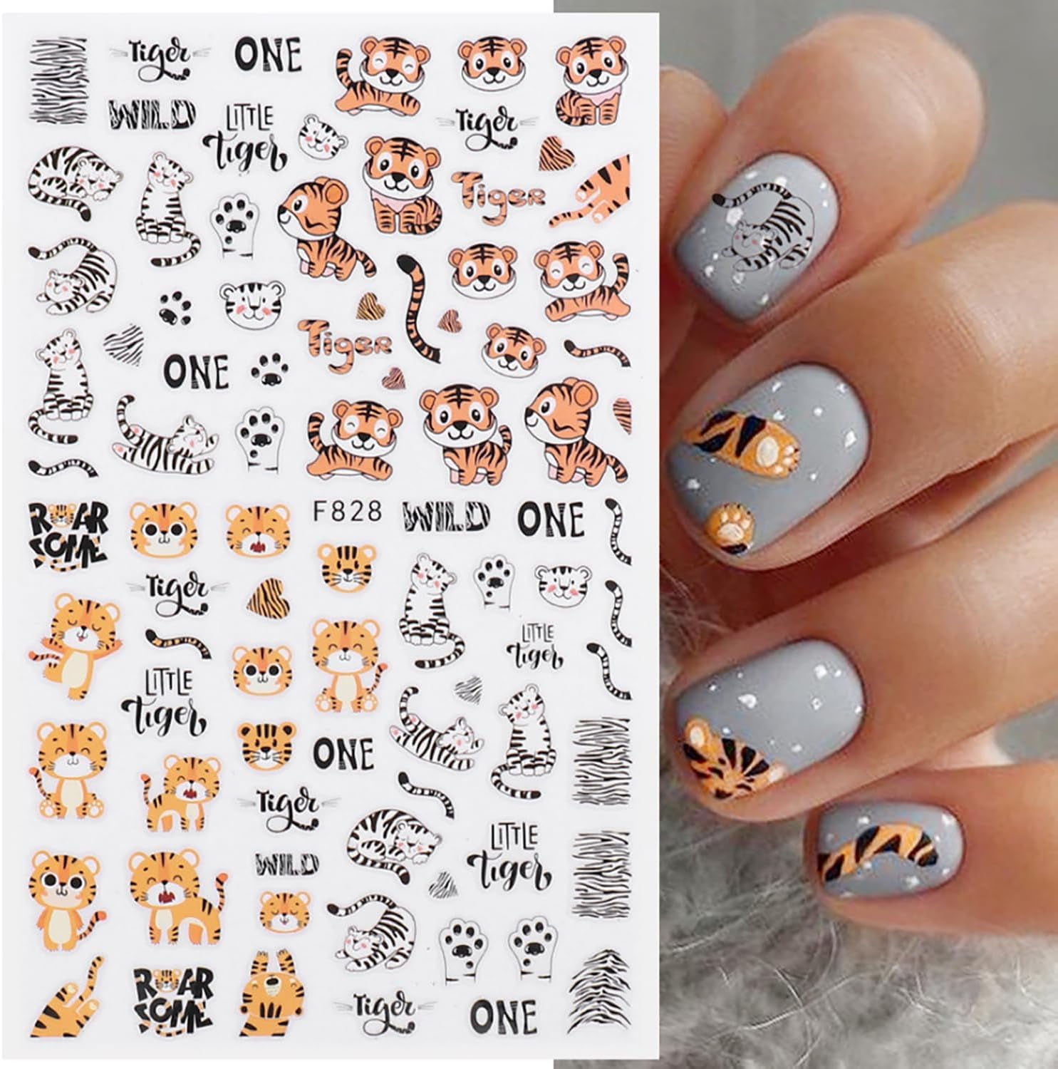 Amazon.com: Vezocim Tiger Nail Art Sticker Decals, 3D Cartoon Animal ...