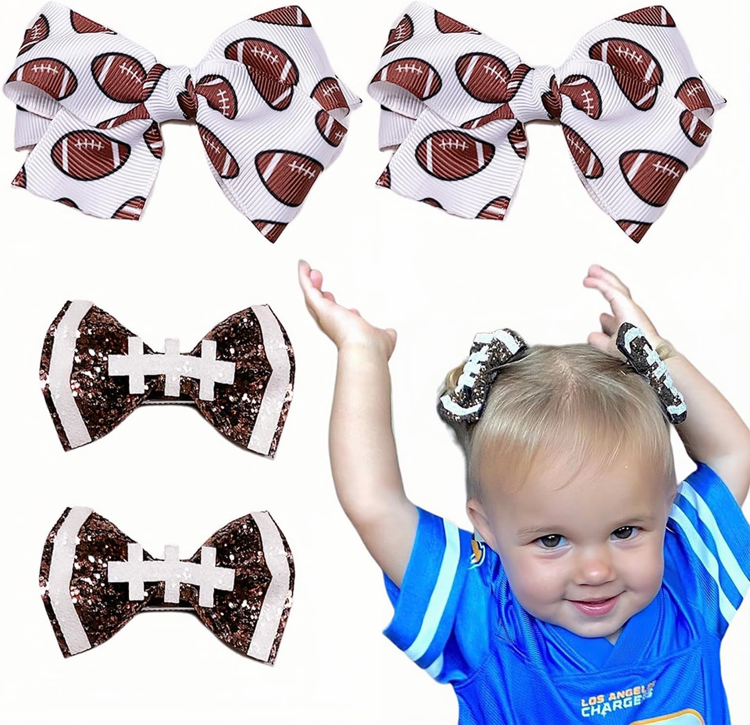 Amazon.com: HIFANMM Football Hair Bows for Girls, 4pcs Football Printed ...