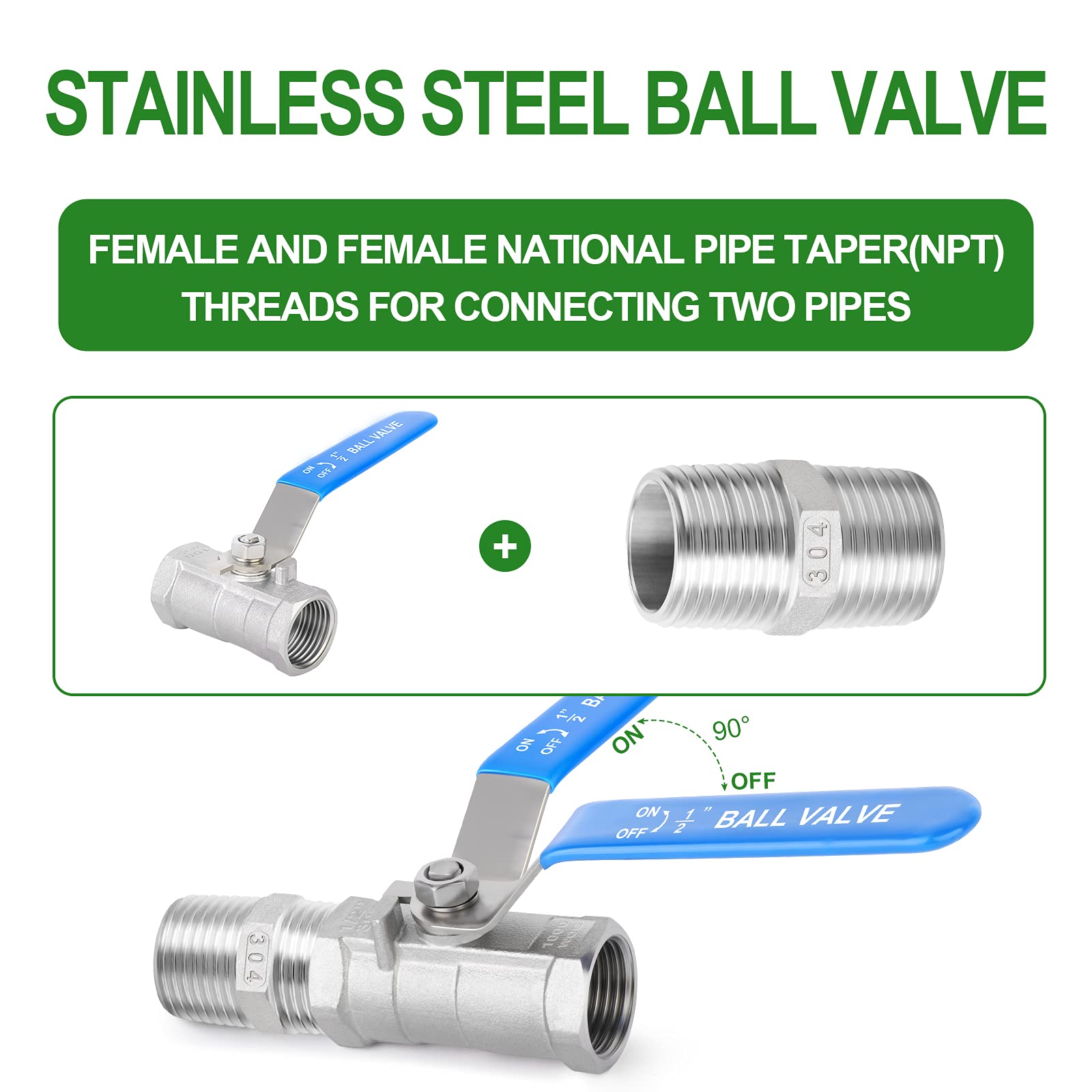 Snapklik.com : TAISHER 4 Pcs 1/2 Inch FNPT Ball Valve Kit, 304 ...