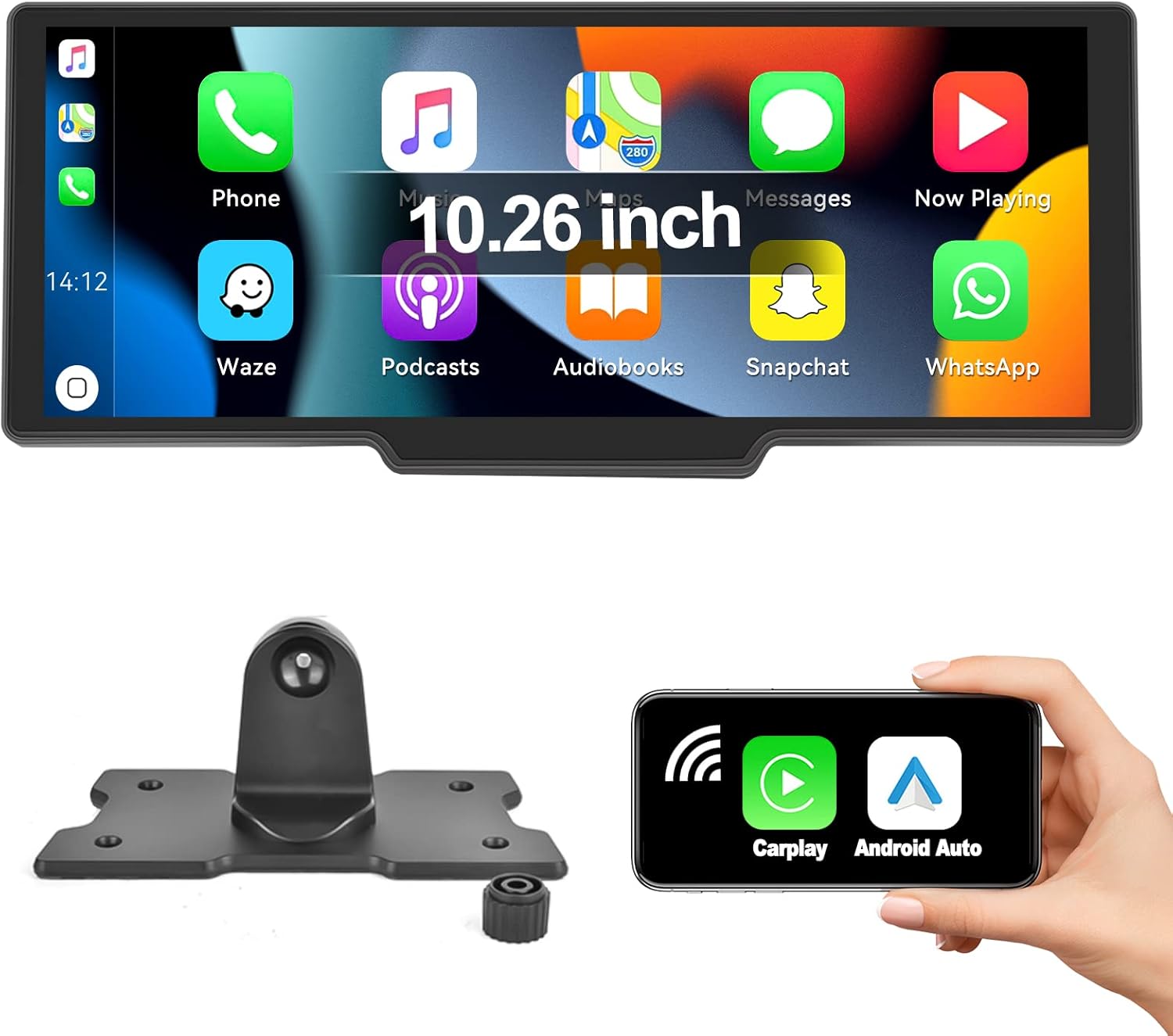 Portable Car Stereo with Wireless Apple Carplay Android Auto, 10.26 ...