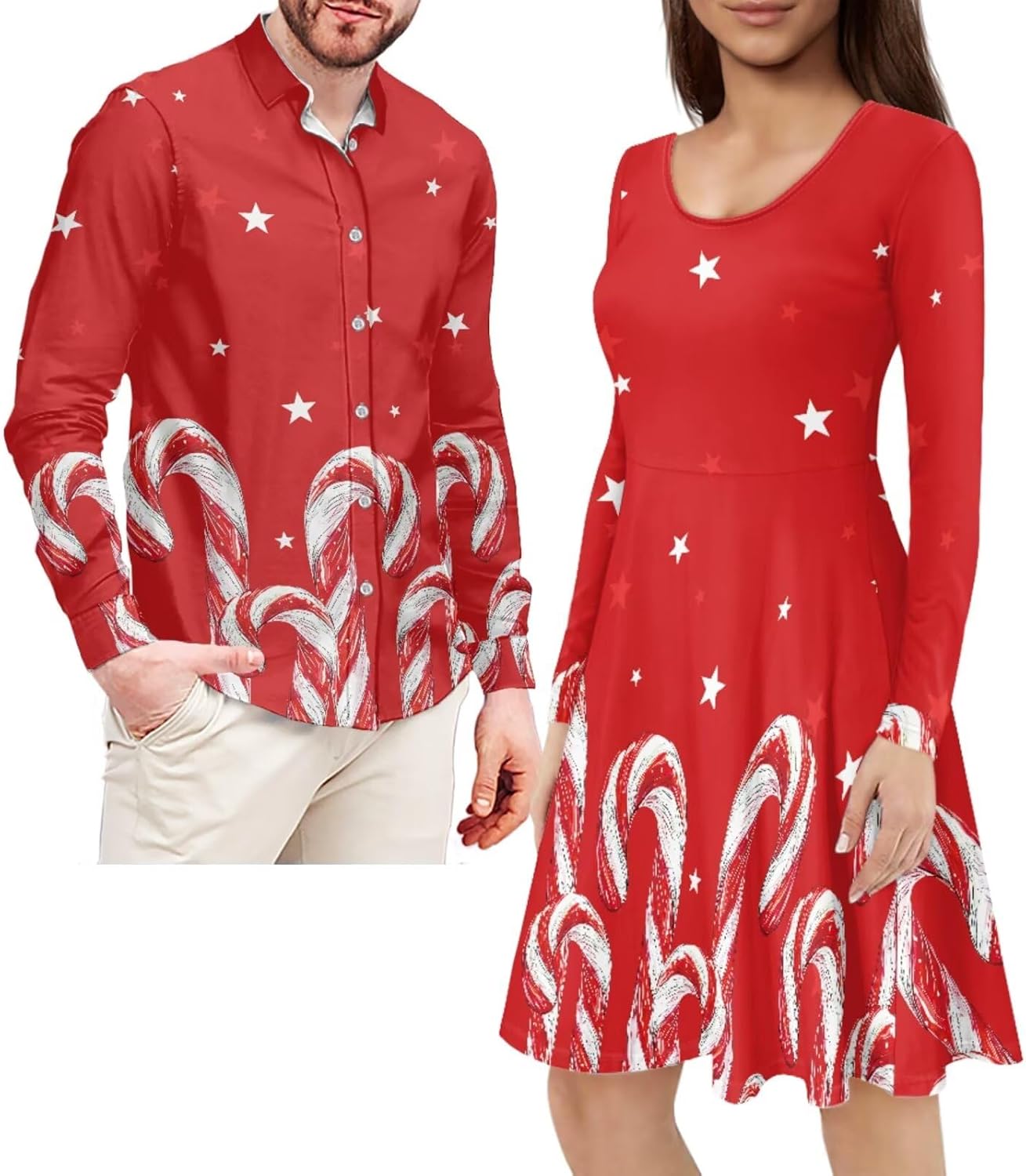 Amazon.com: INSTANTARTS Couple Matching Outfit Mens Button Up Shirt and ...