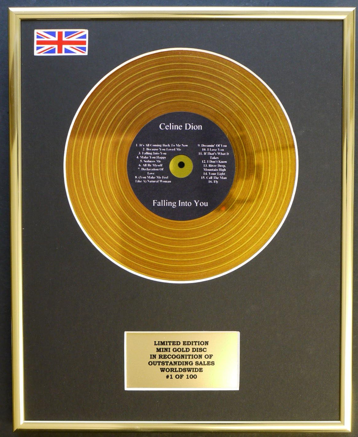 CELINE DION/MINI GOLD DISC DISPLAY/LIMITED EDITION/COA/FALLING INTO YOU ...
