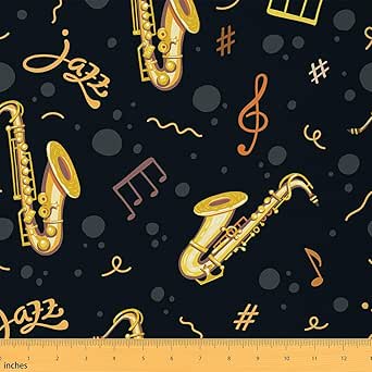 Amazon.com: Saxophone Decorative Fabric by The Yard Music Theme Indoor ...