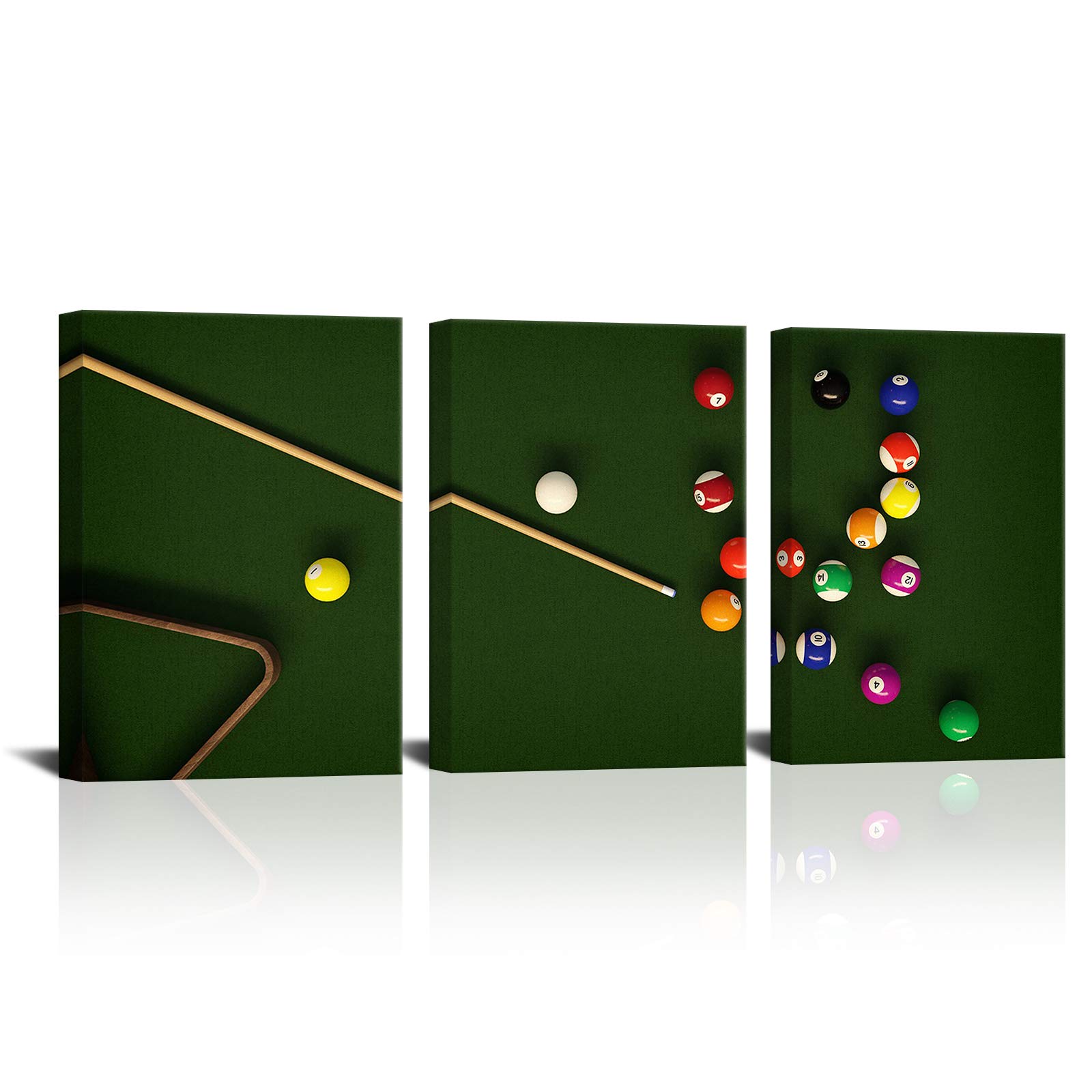 3 Piece Wall Art Billiard Balls in Green Pool Table Pictures Prints ...