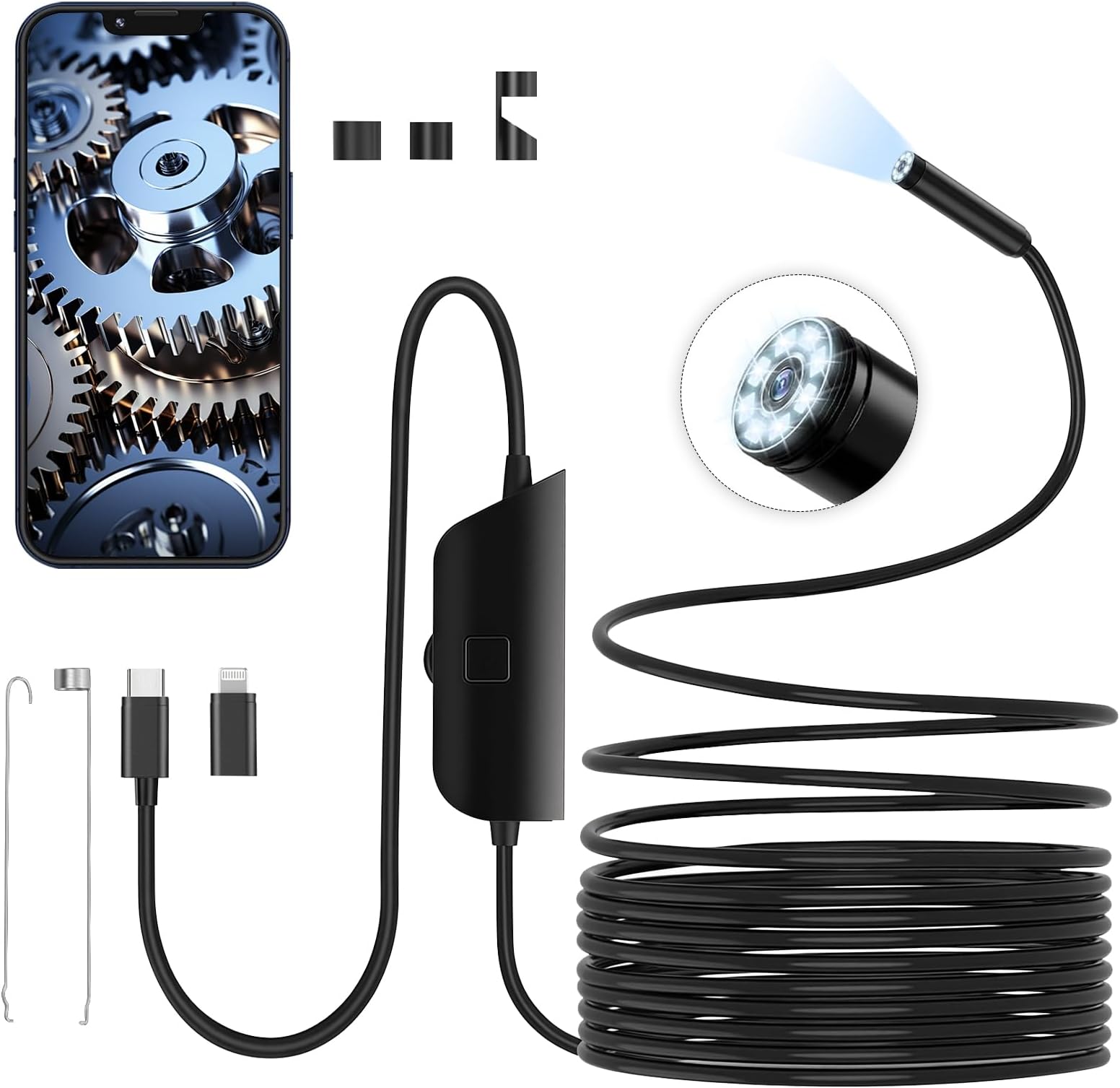 Caméra Endoscopique à Double Objectif, Endoscope Android Semi-Rigide HD ...