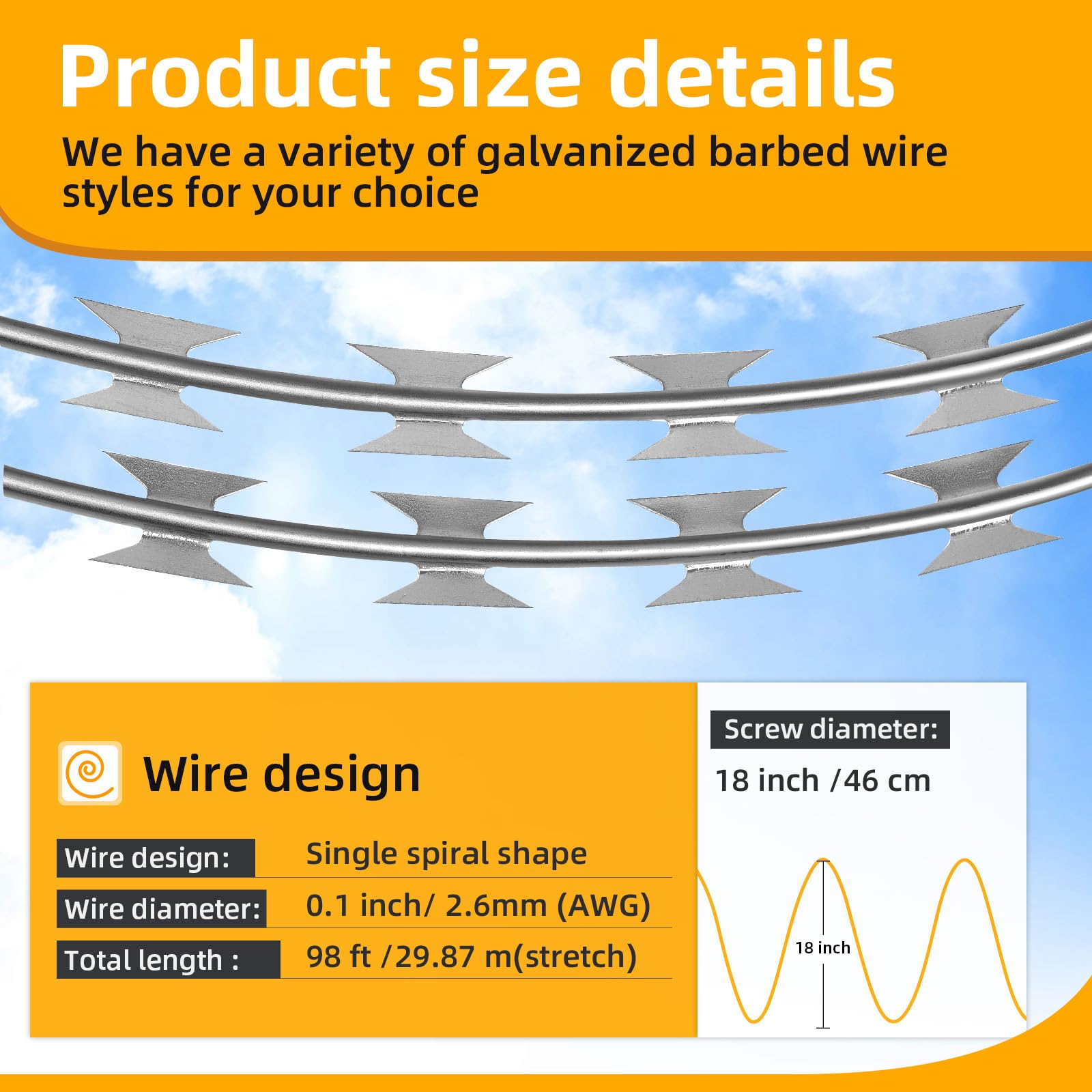 Snapklik.com : 98ft Barbed Razor Wire, Hot-Dip Galvanized Barb Wire ...