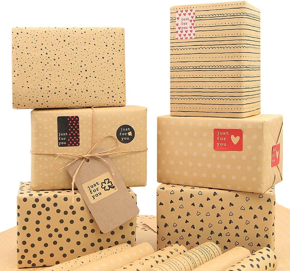 Gift Wrapping Paper, Happy Birthday Wrapping Paper, 8 Sheets Brown ...