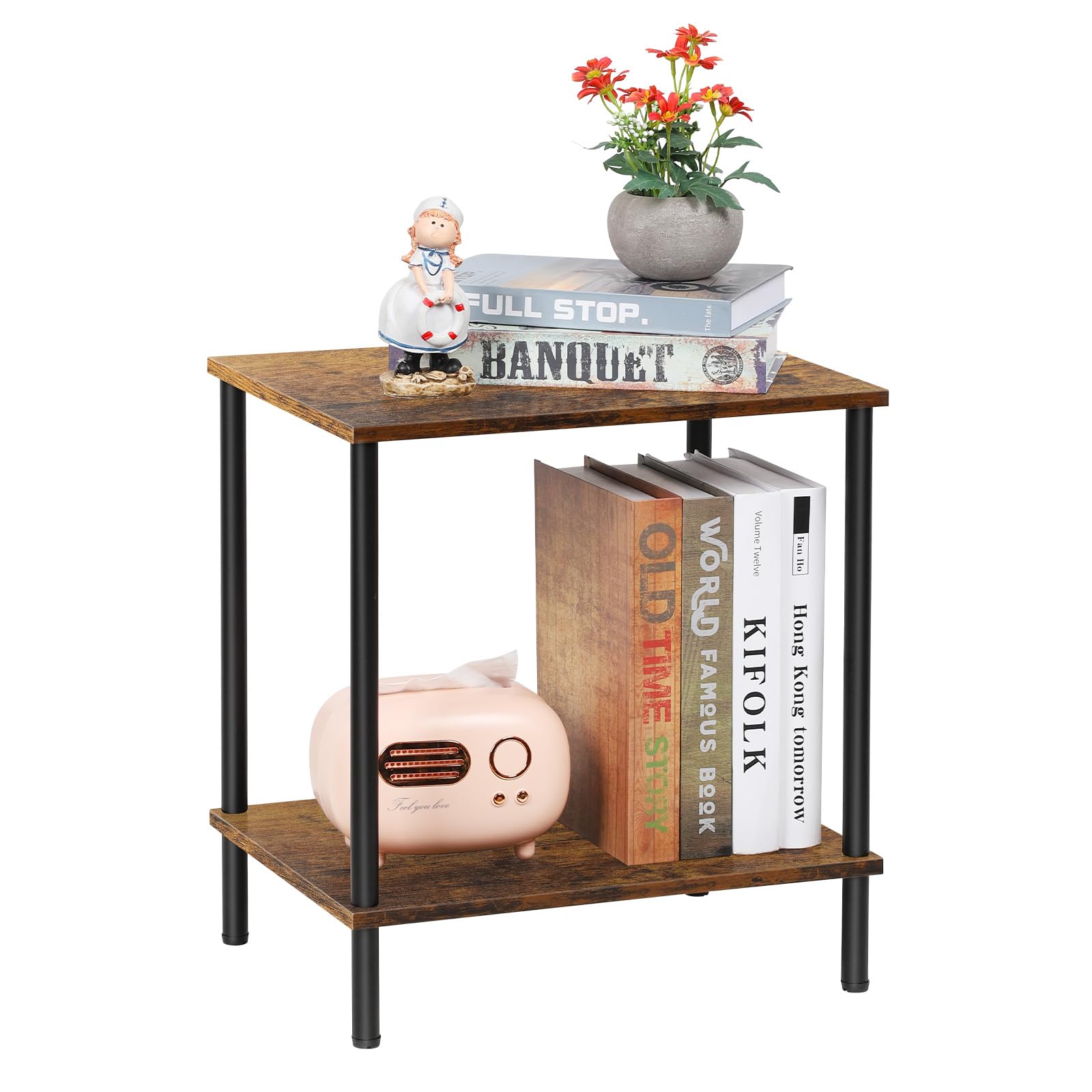 Amazon.com: LING RUI 2 Tier Bookcase,Narrow Bookshelf for Small Spaces ...