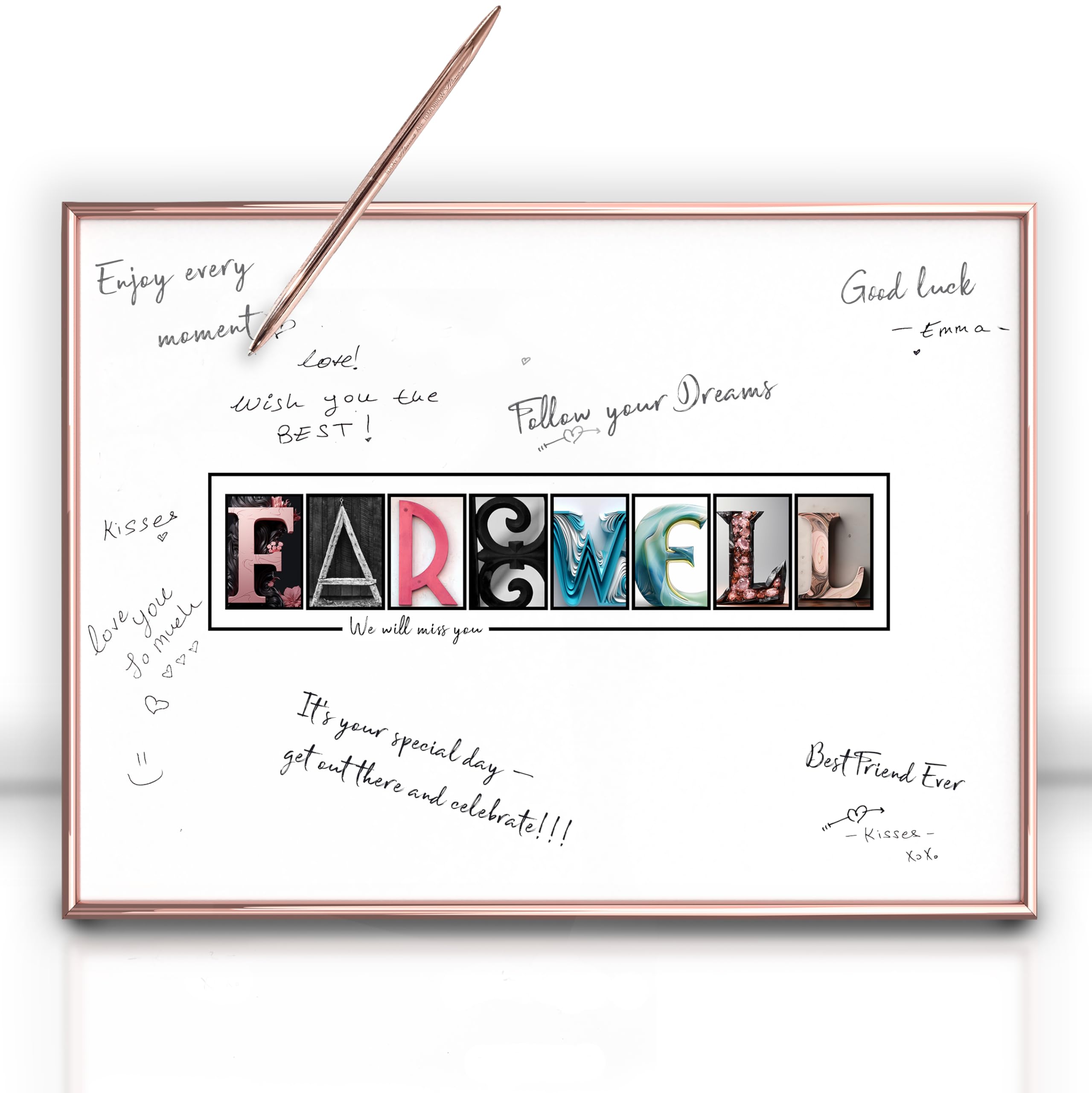 Amazon.com: DOUBLESHOOT Framed Farewell Guest Book Rose Gold 12"x16 ...