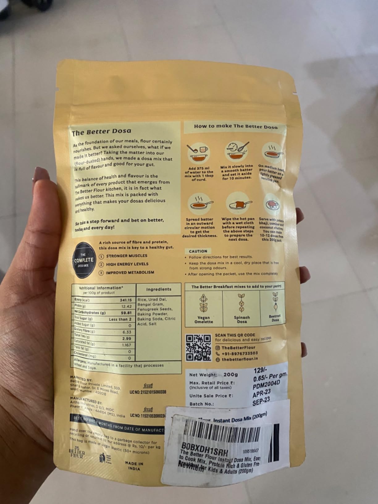The Better Flour Instant Dosa Mix, Easy Ready to Cook Mix, Protein Rich ...