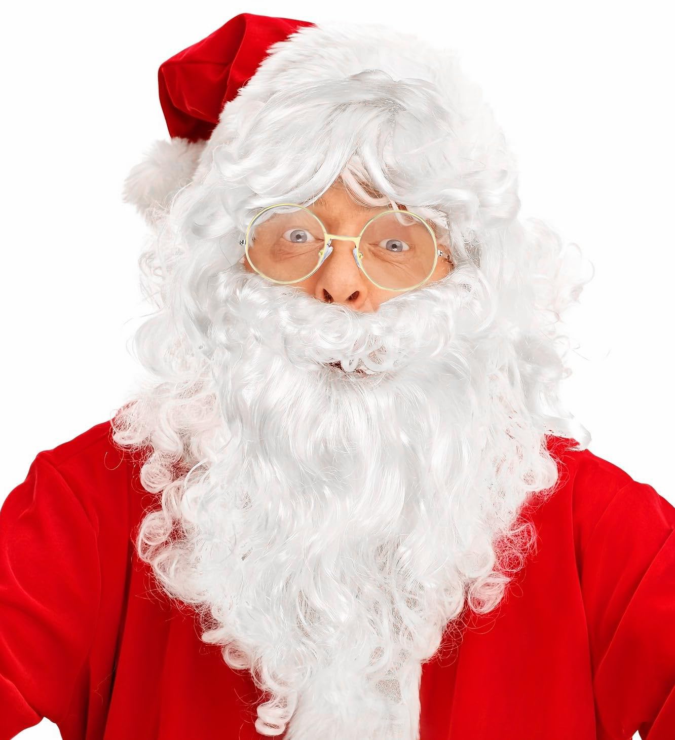 Amazon.com: shecool Santa Beard and Wig Set for Adult Santa Claus White ...