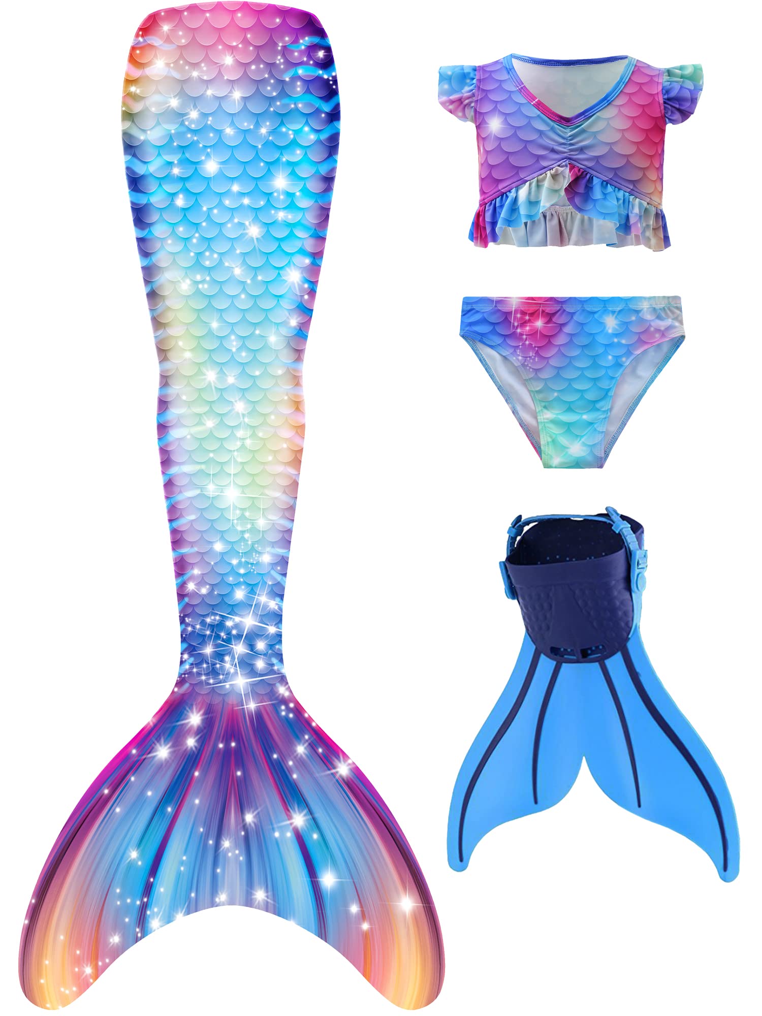 Mermaid Tails with Mono Fin Sparkle Mermaid Swimsuit for Kids Girls ...