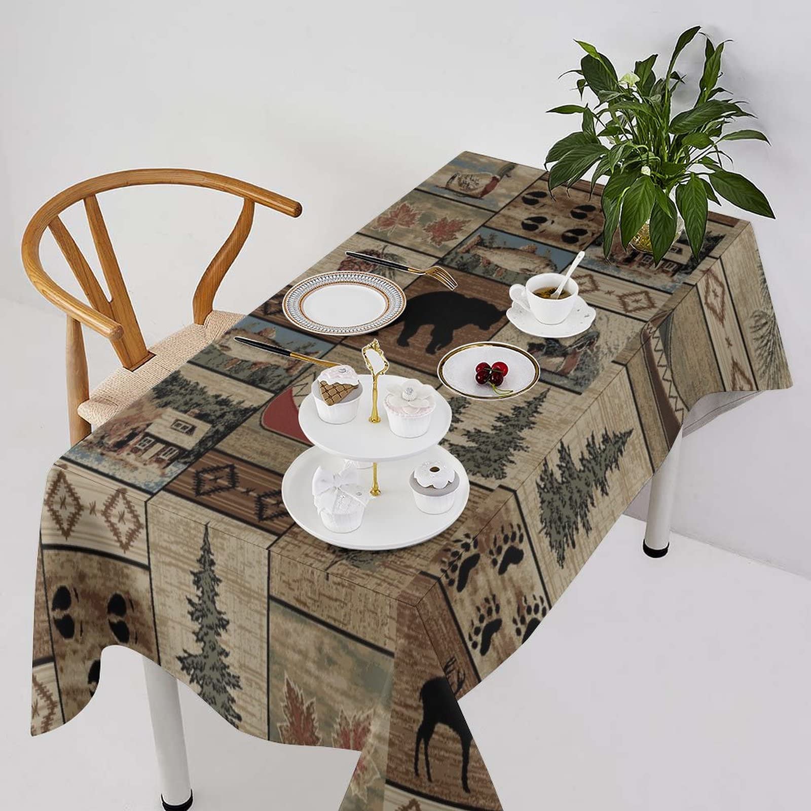 Amazon.com: Retro Lodge Cabin Elk Waterproof Tablecloth - Rustic ...