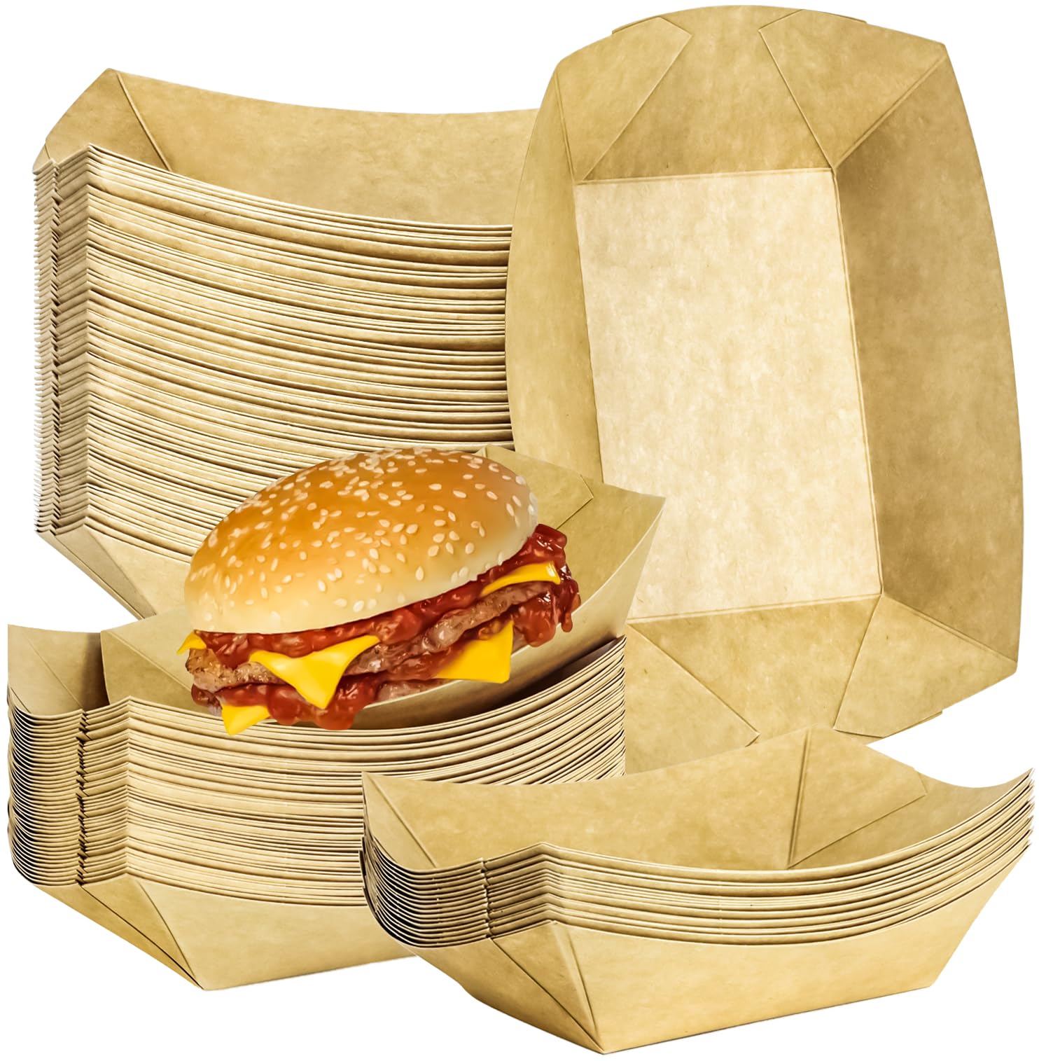 Amazon.com: MotBach 80 Pack 2lb Kraft Paper Food Boat Trays Disposable ...