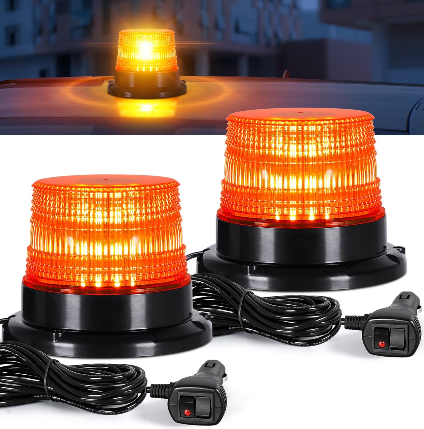 Amazon.com: LINKITOM 2pcs LED Rotating Strobe Beacon Lights, 12V-24V Amber 40 LED Flashing ...