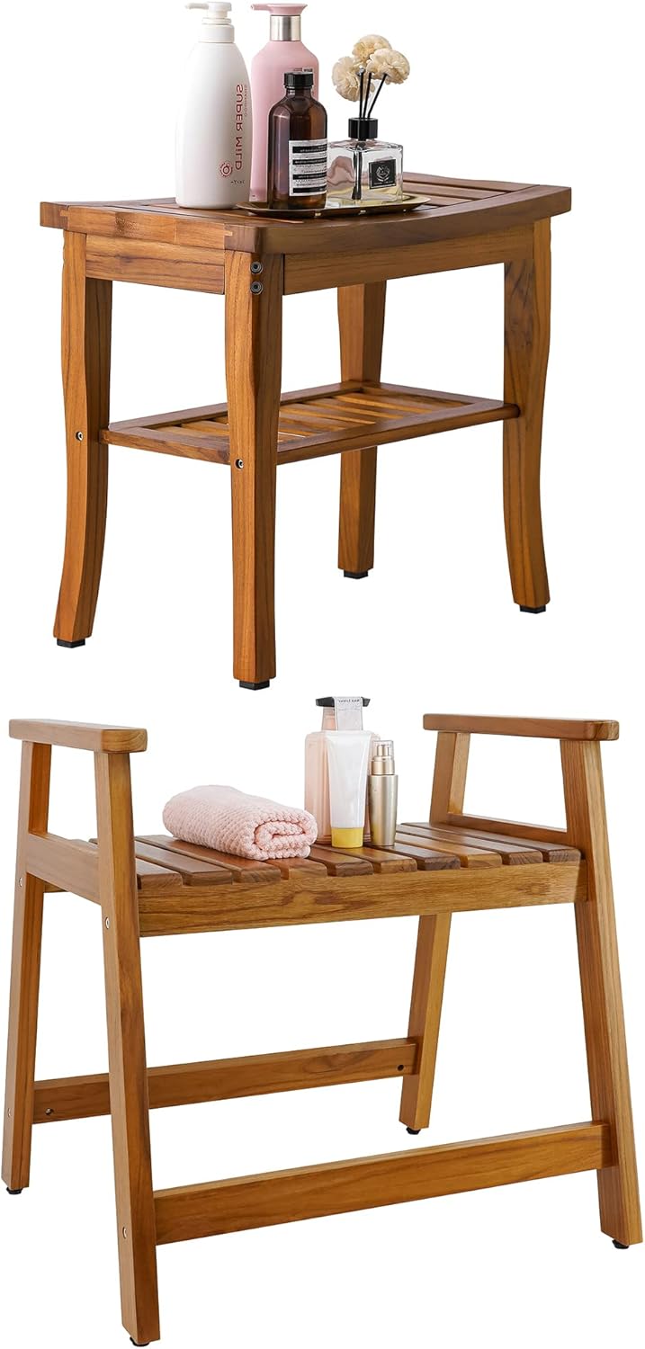 Amazon.com: Teak Shower Bench, Wooden Shower Chair for Inside Shower ...