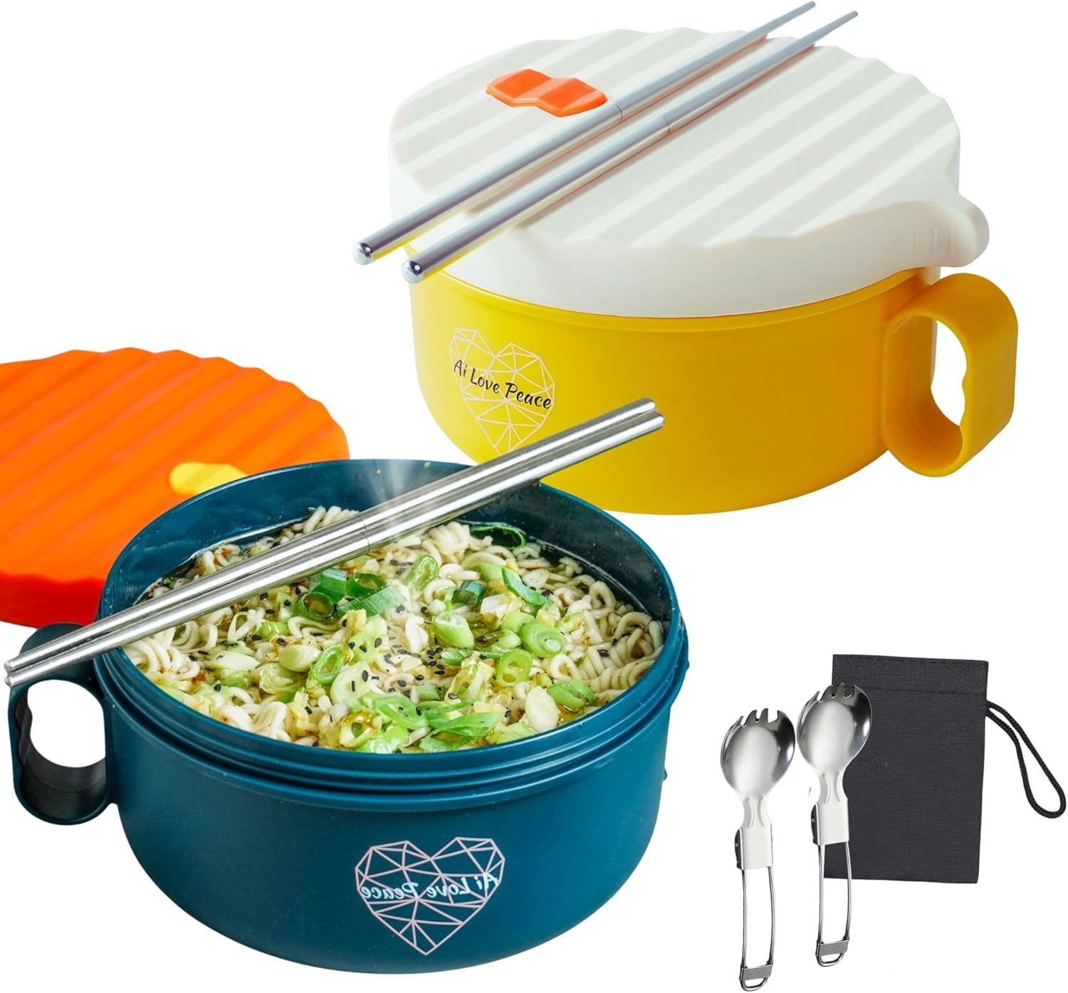 Amazon.com | Microwave Ramen and Soup Bowl Set with 2 Bowls, Fork, and ...