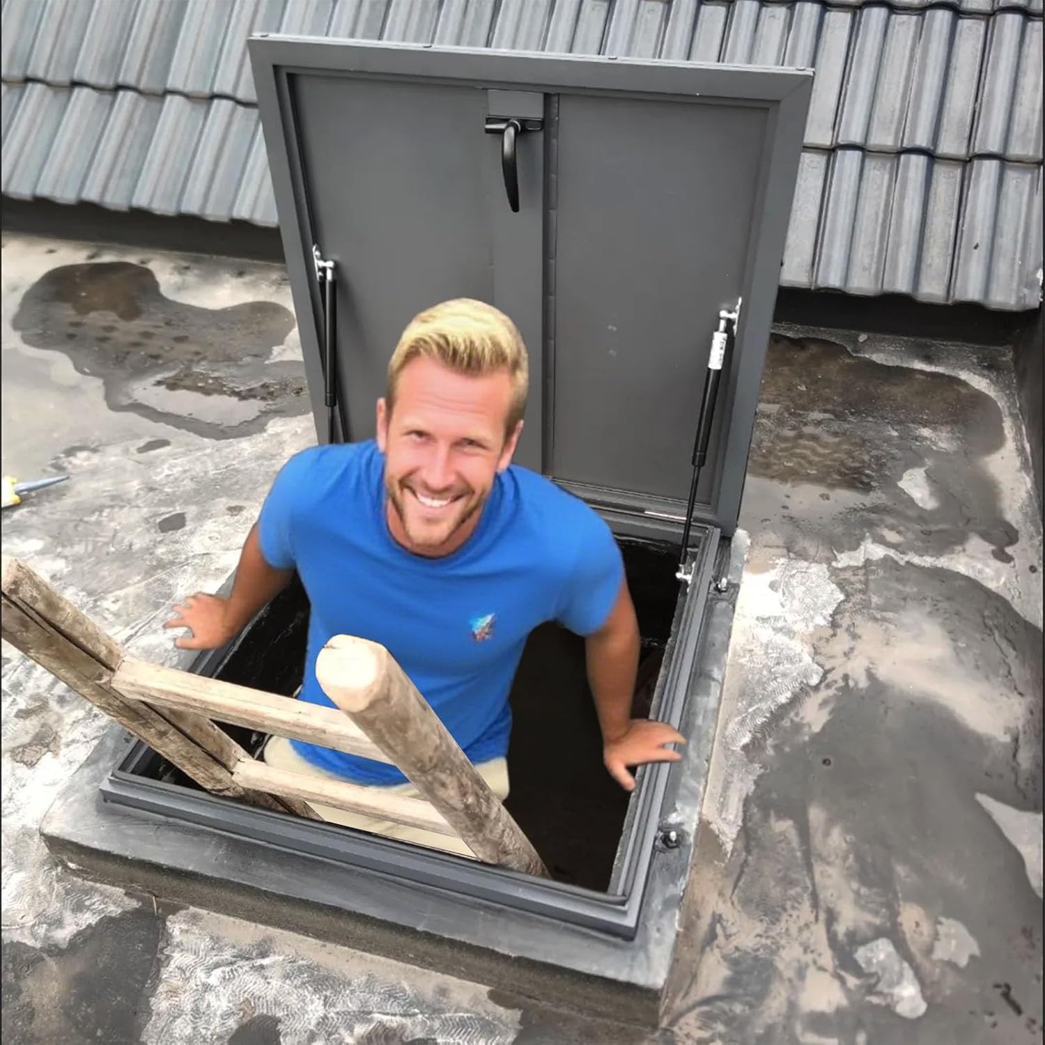 Roof Hatch Attic Skylight Cover with Handles, Rooftop Aluminum Anti ...