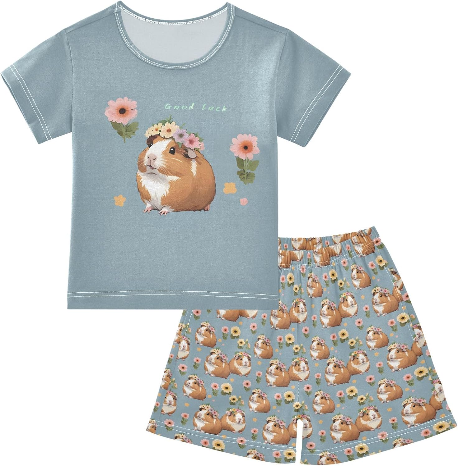 Amazon.com: senya Cute Capybara Flower Summer Pajamas Set Short Cotton ...