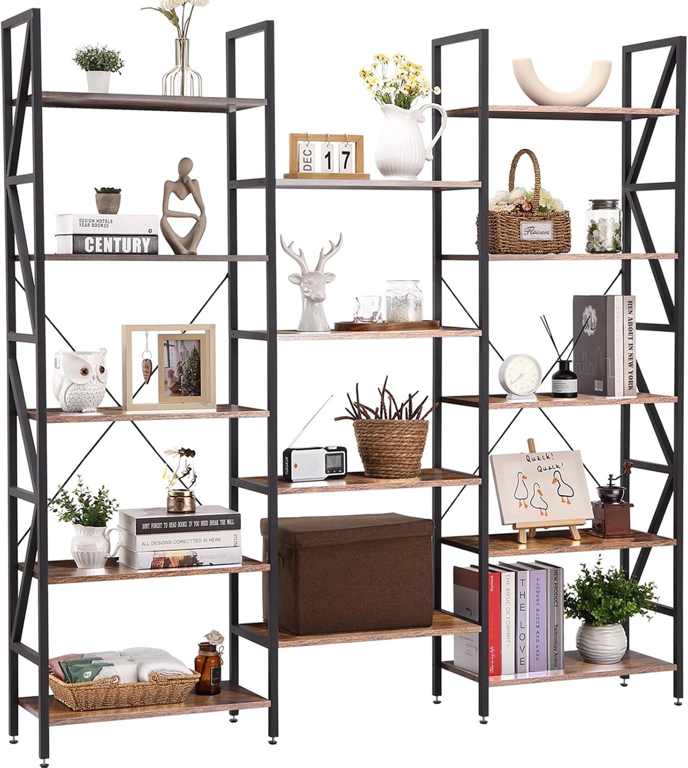 Amazon.com: Triple Wide 5 Tier Book Shelf, Large Industrial Bookcases ...
