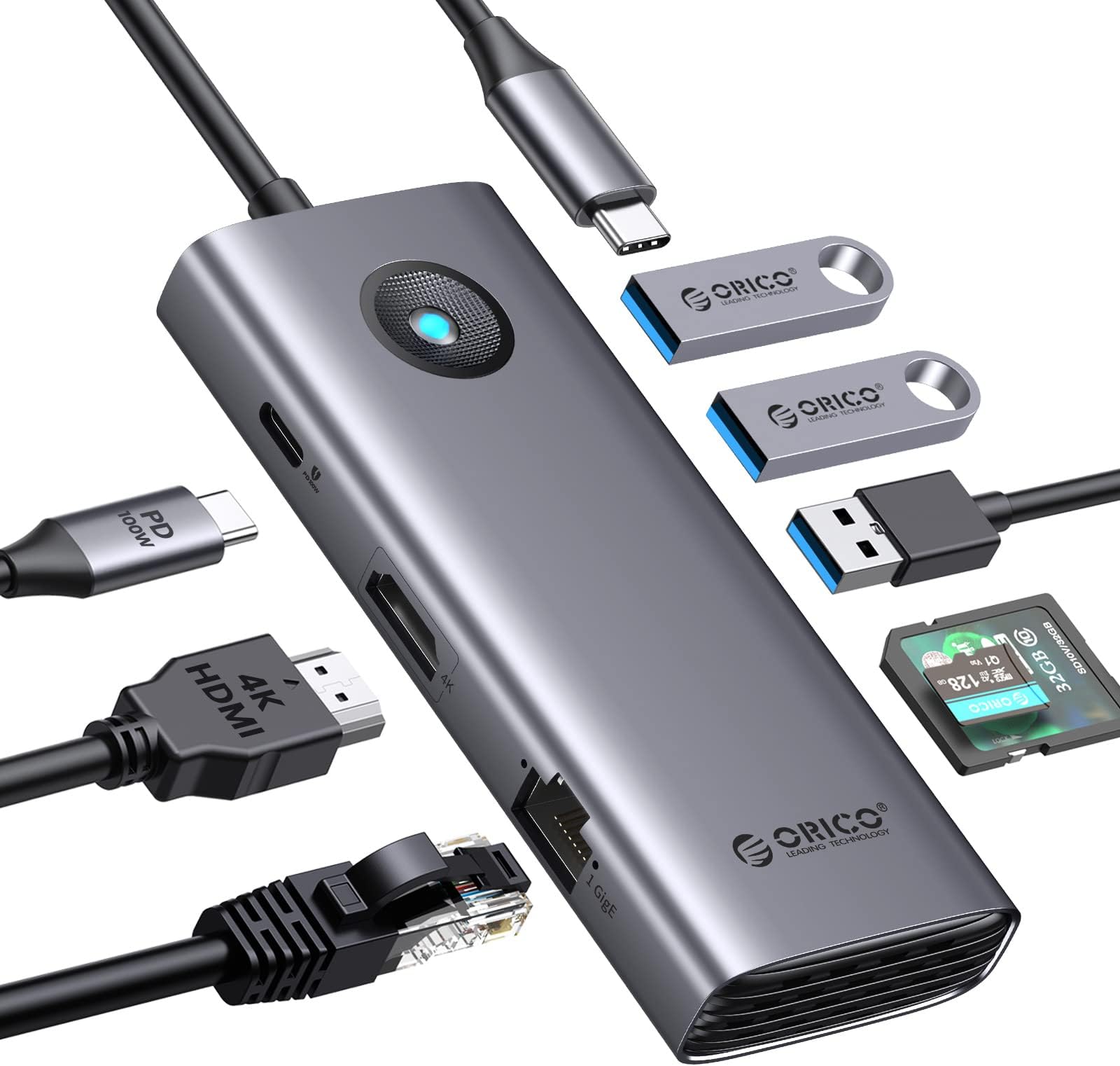 Amazon.com: ORICO USB C Docking Station,8 in 1 USB C Dongle with HDMI ...