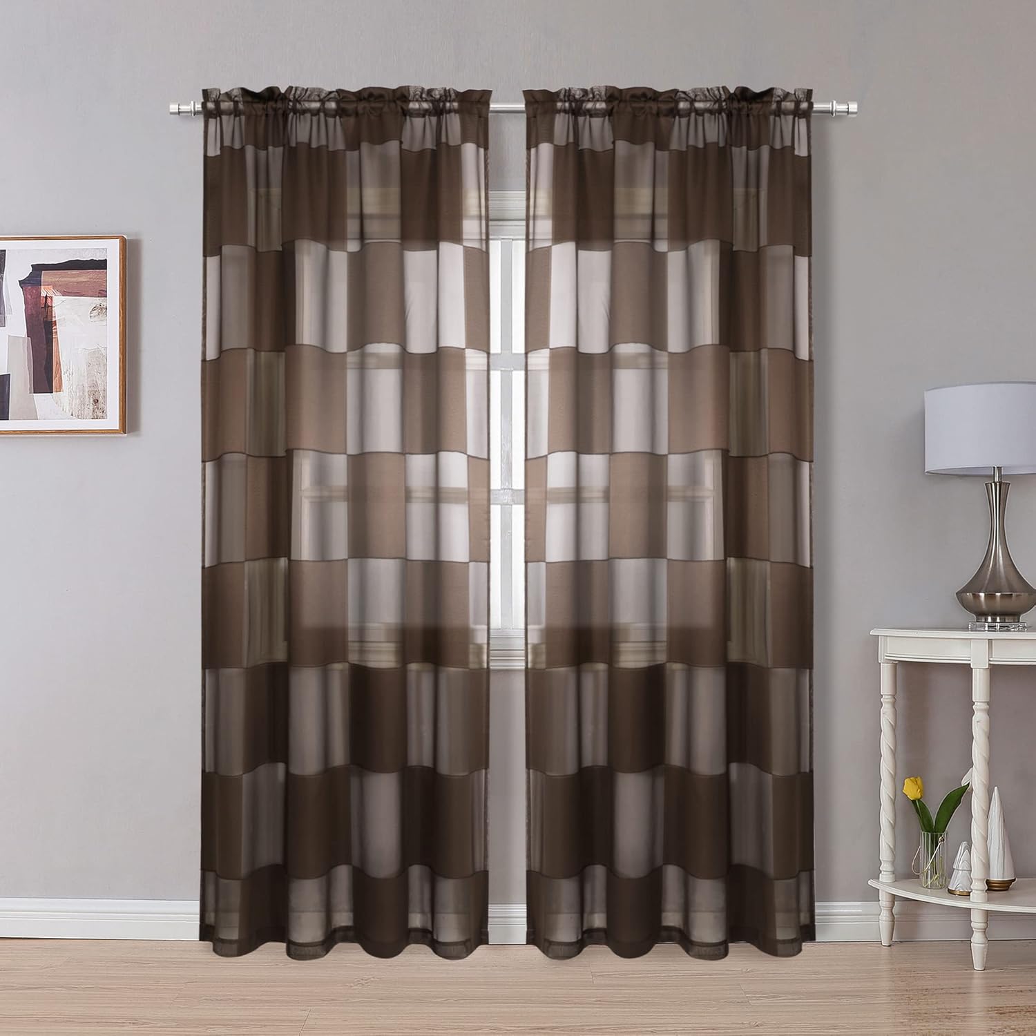 Amazon.com: OVZME Browm Semi Sheer Curtains 72 Inches Length 2 Panels ...